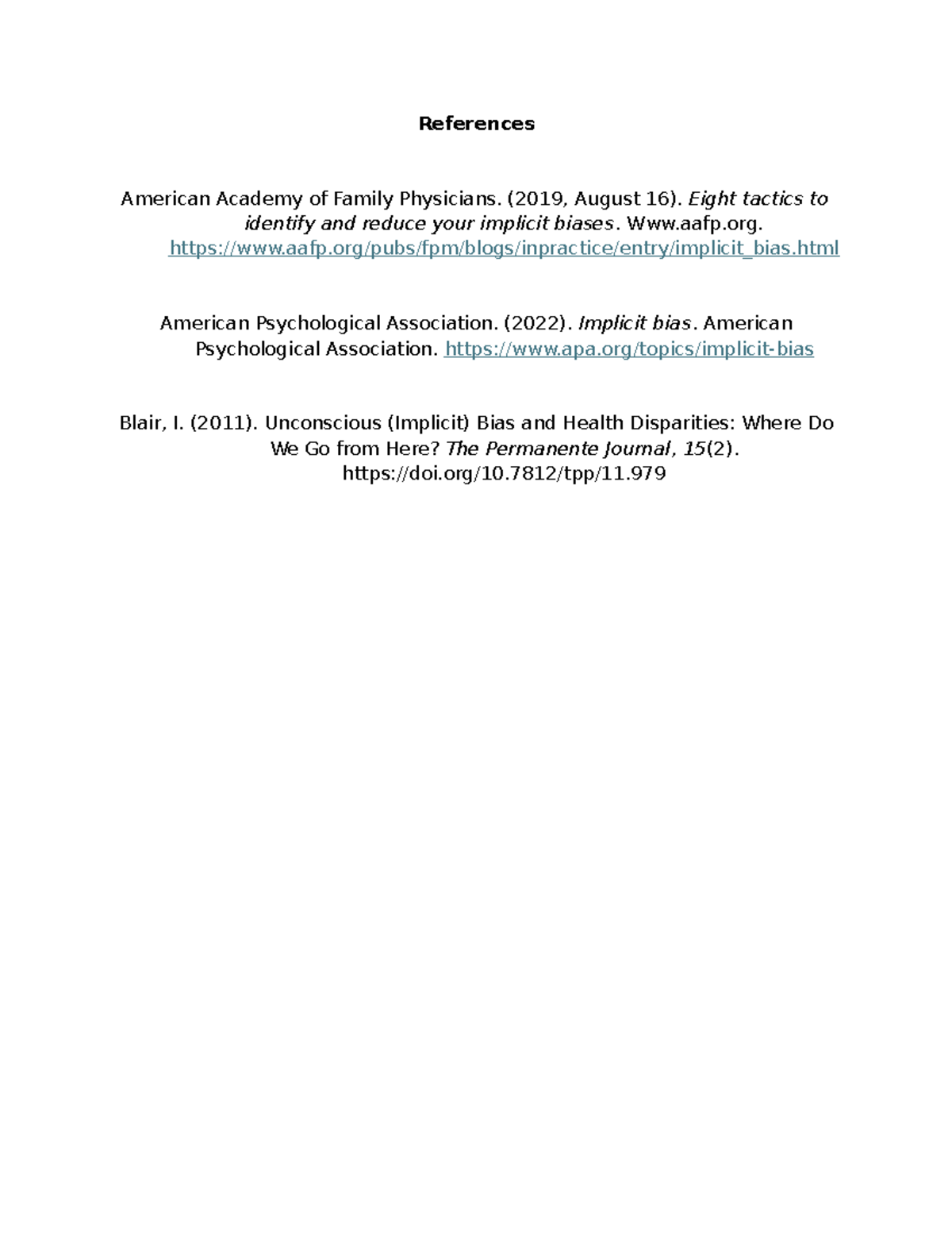 Bias refrences - notes - BIOL 2301 - References American Academy of ...