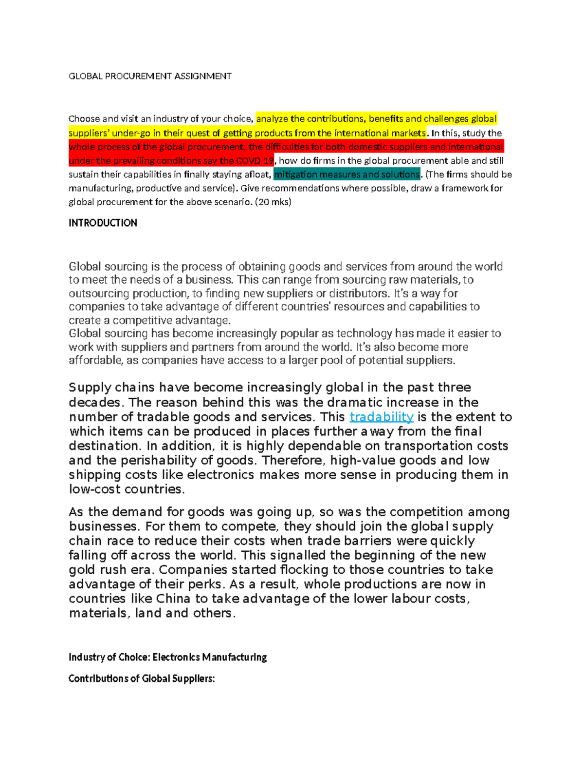 Global Procurement Assignment: Analyzing Challenges & Solutions (20 mks) - Studocu