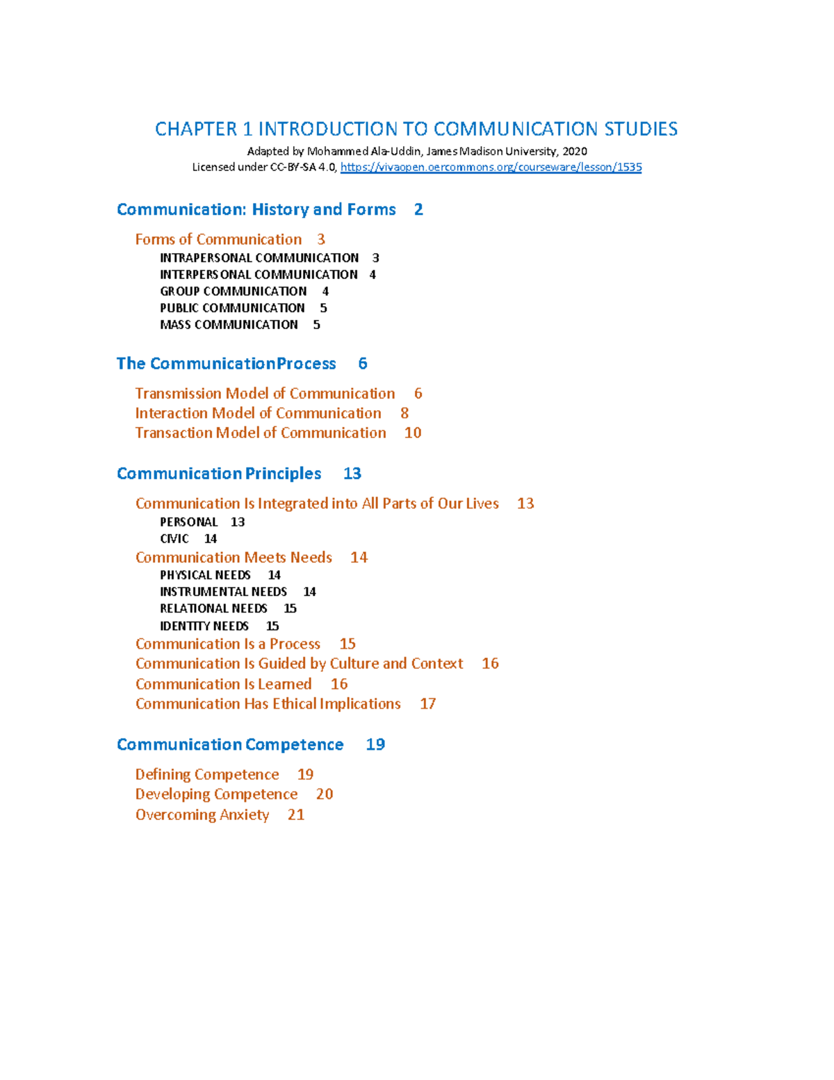 Chapter 1 Introduction to Communication Studies - CHAPTER 1 ...