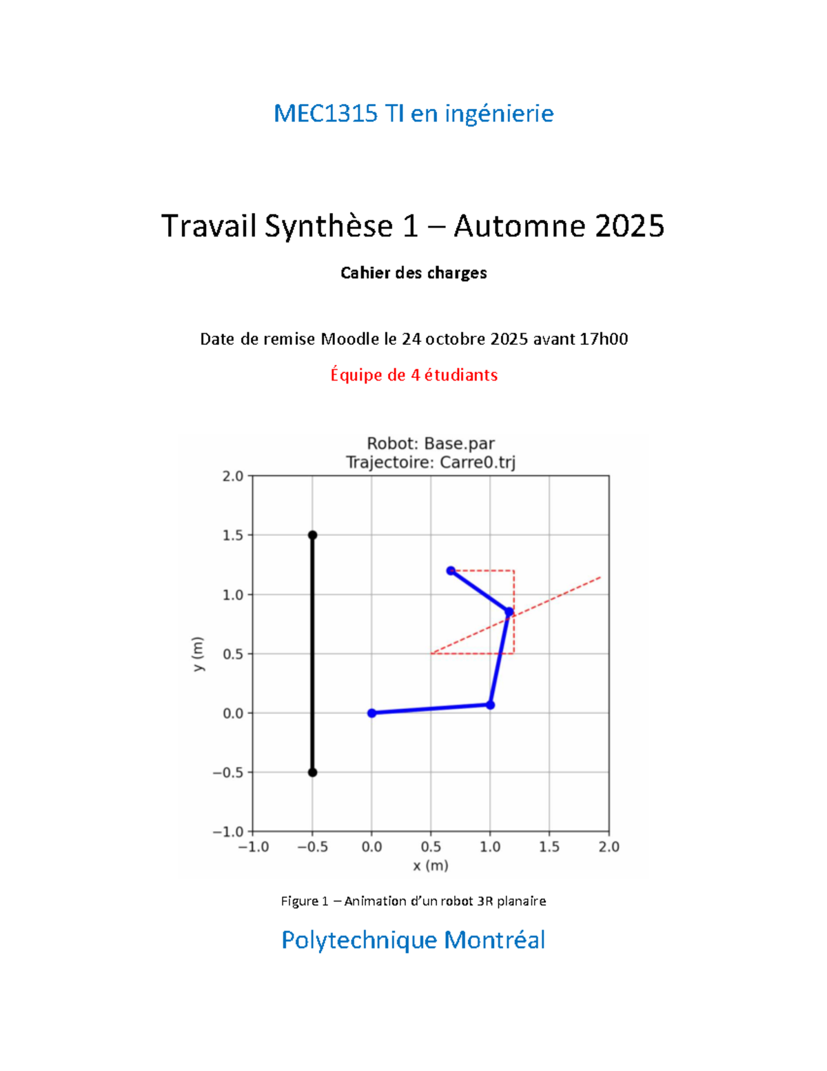 MEC1315 TS1 - Simulation et Génération de Trajectoires Robot 3R - Studocu
