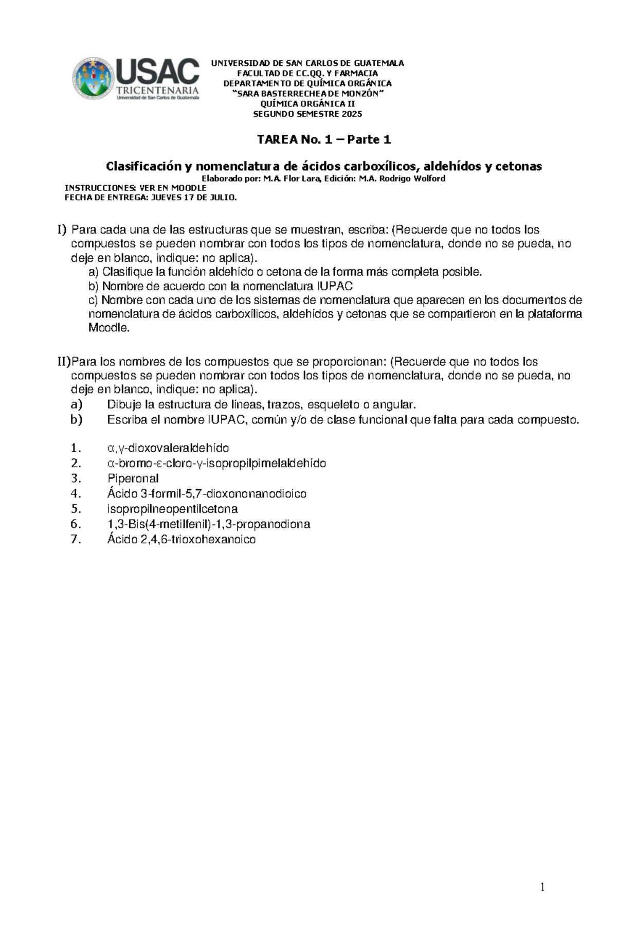 Tarea 1: Clasificación y Nomenclatura de Compuestos Orgánicos QOII C ...