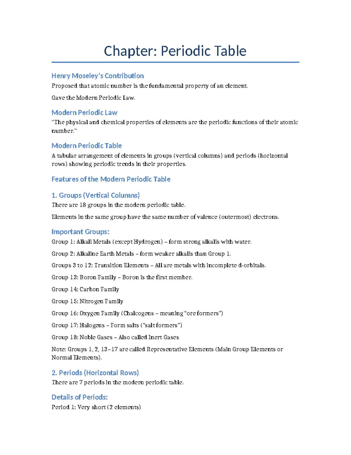 Modern periodic table notes: Henry's contribution and key features ...
