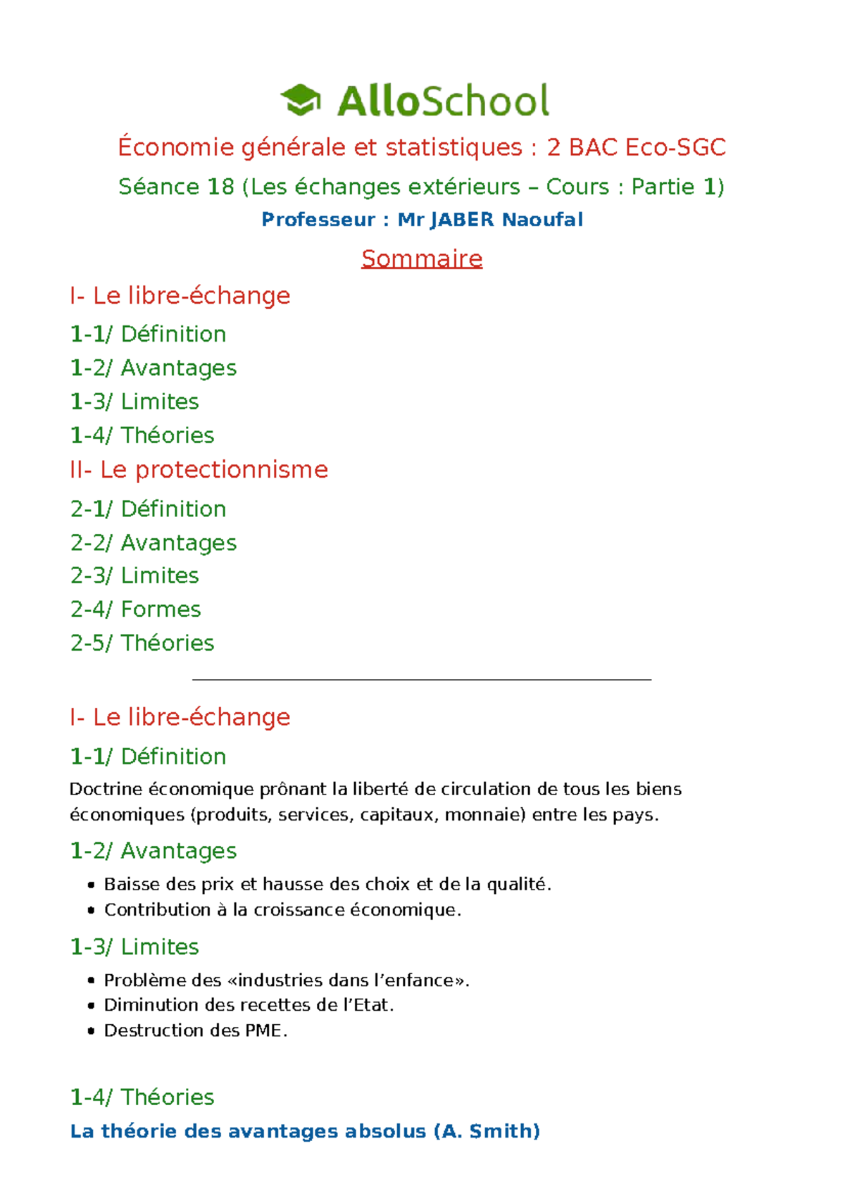 Économie Générale et Statistiques : 2 BAC Séance 18 - Échanges ...