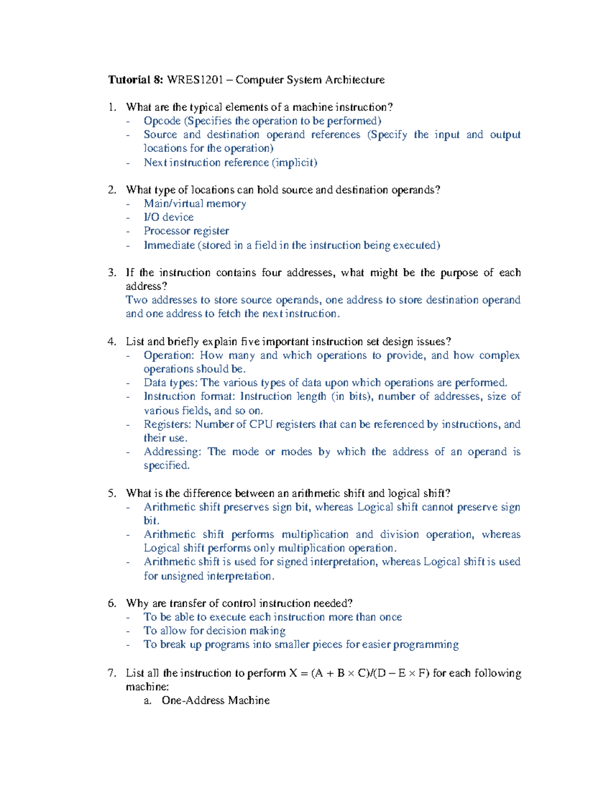 Tutorial 8: WRES1201 - Computer System Architecture Insights - Studocu