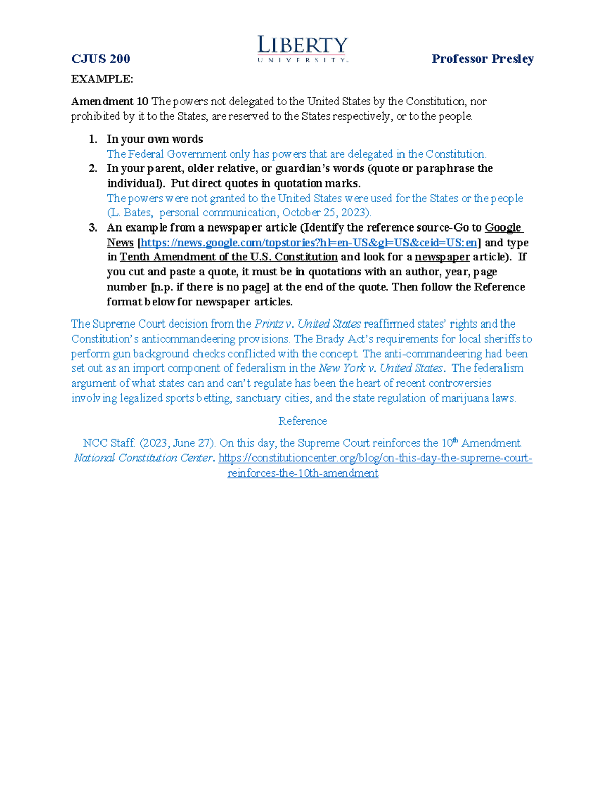 CJUS 200: Examining the 10th Amendment and States' Rights - Studocu