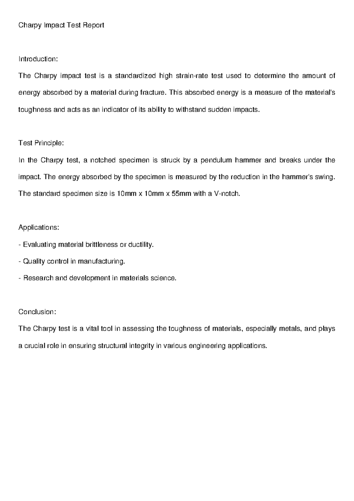 Charpy Impact Test Report: Assessing Material Toughness and Ductility ...