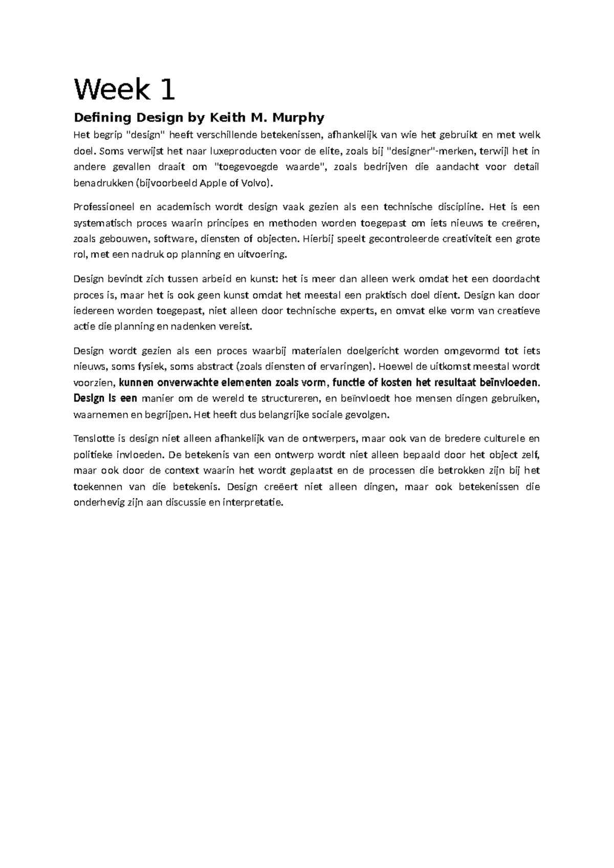 Week 1 & 2: Inleiding tot Design en Productie - Samenvatting - Studeersnel