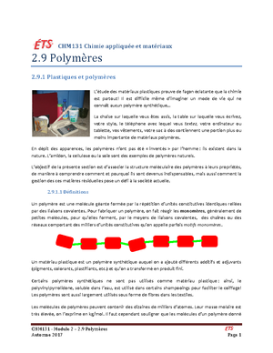 Cours Chimie DES Polymeres ING1 - CHIMIE DES POLYMERES CHAPITRE 1 ...