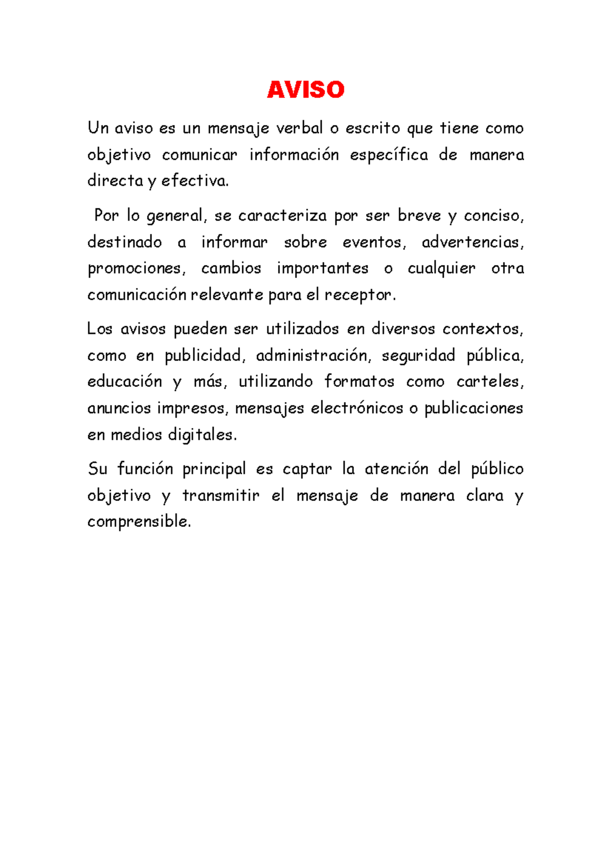 Avisos tareas y - AVISO Un aviso es un mensaje verbal o escrito que ...