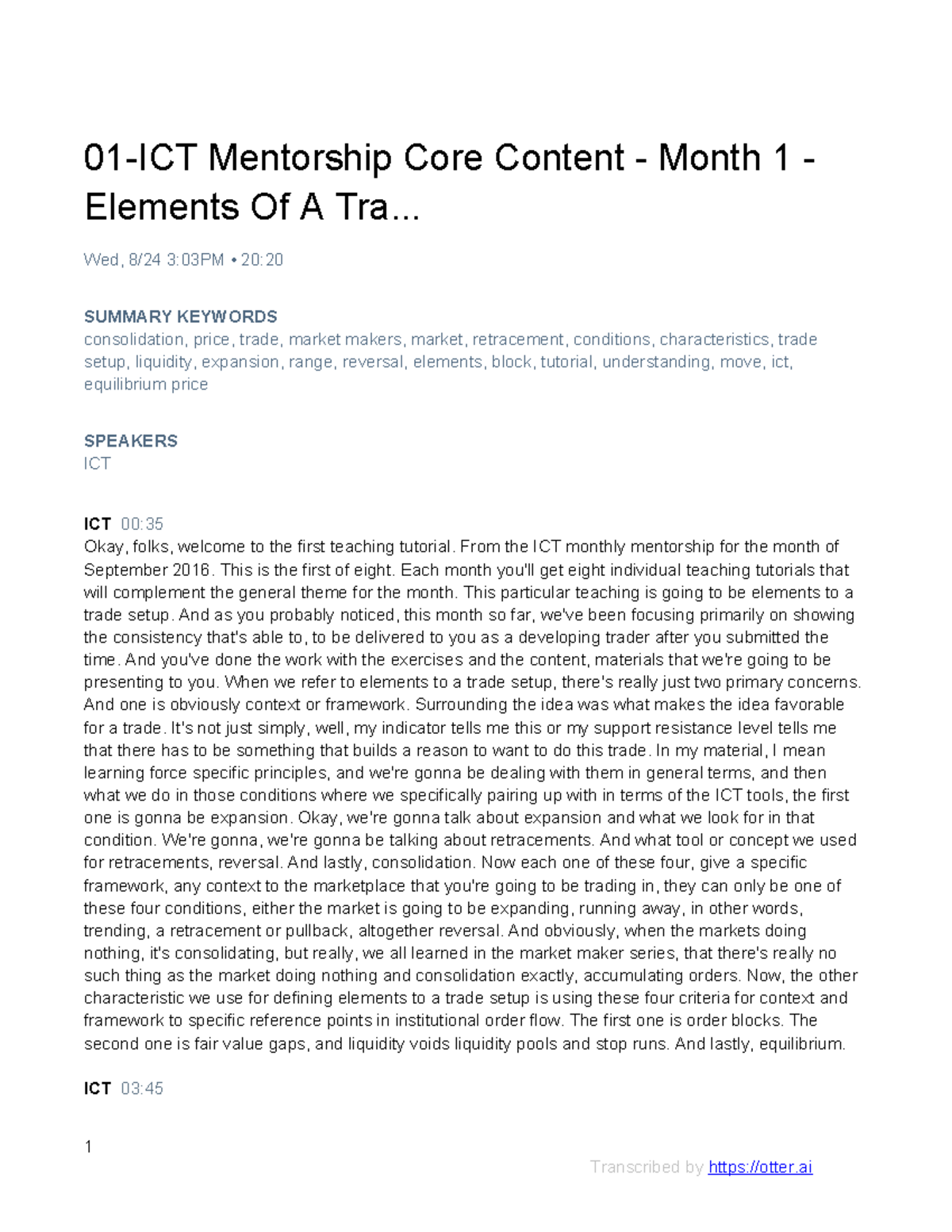 01-ICT Mentorship Core Content - Month 1 - Trade Setup Elements Guide ...