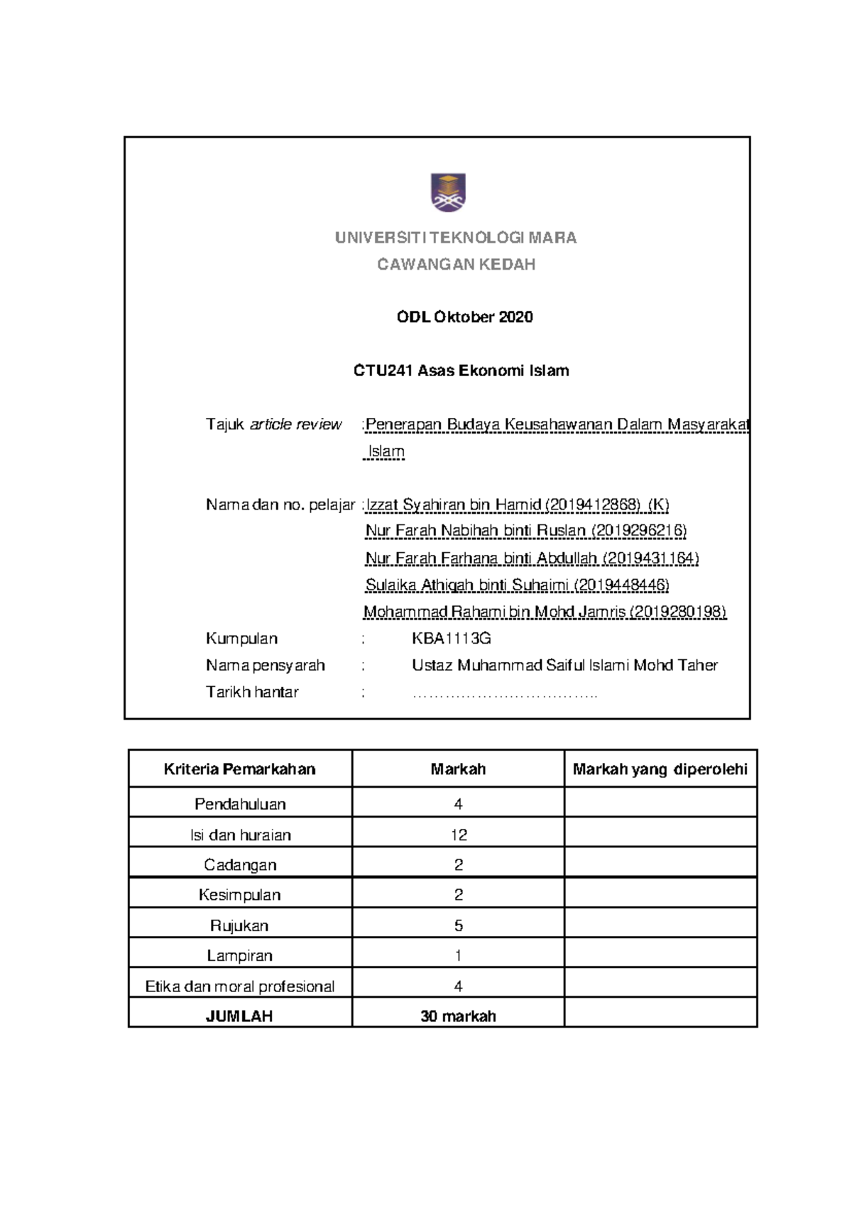 CTU Report Artikel Review - UNIVERSITI TEKNOLOGI MARA CAWANGAN KEDAH ...