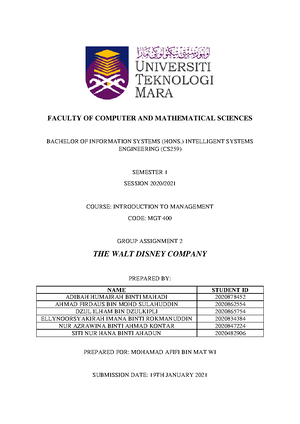 MGT400 - Assignment 1 - UNIVERSITI TEKNOLOGI MARA FACULTY BUSINESS ...