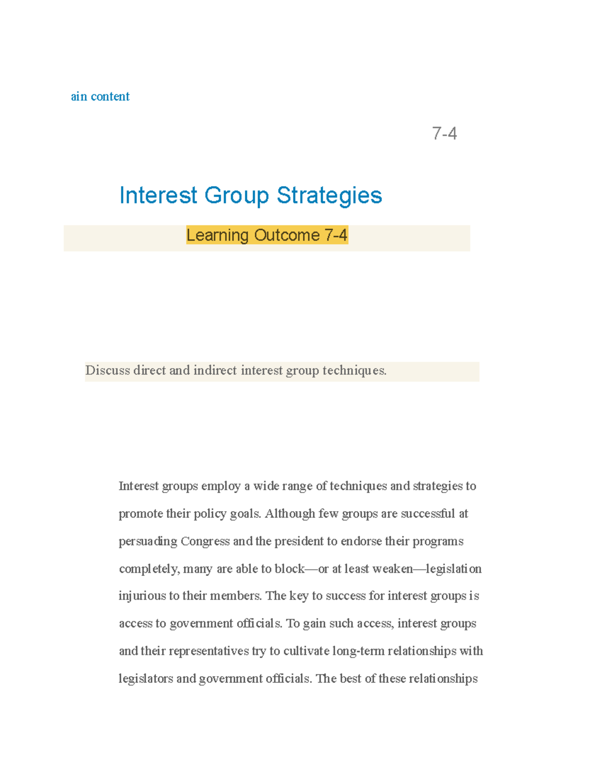 Interest Group Strategies: Direct & Indirect Techniques (Chapter 7 ...