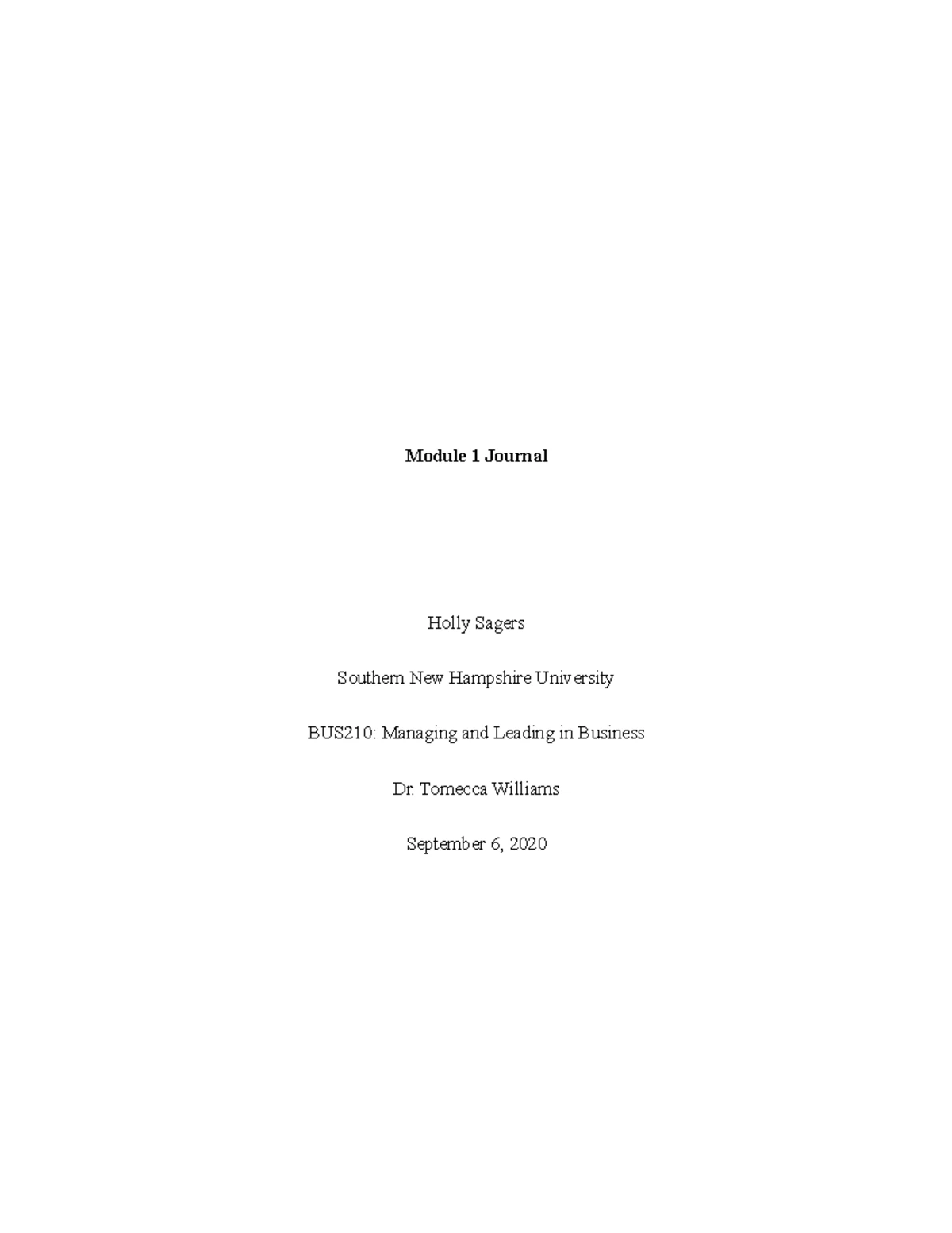 BUS 210 - Module 6 Assignment - Module 6 Assignment Holly Sagers ...