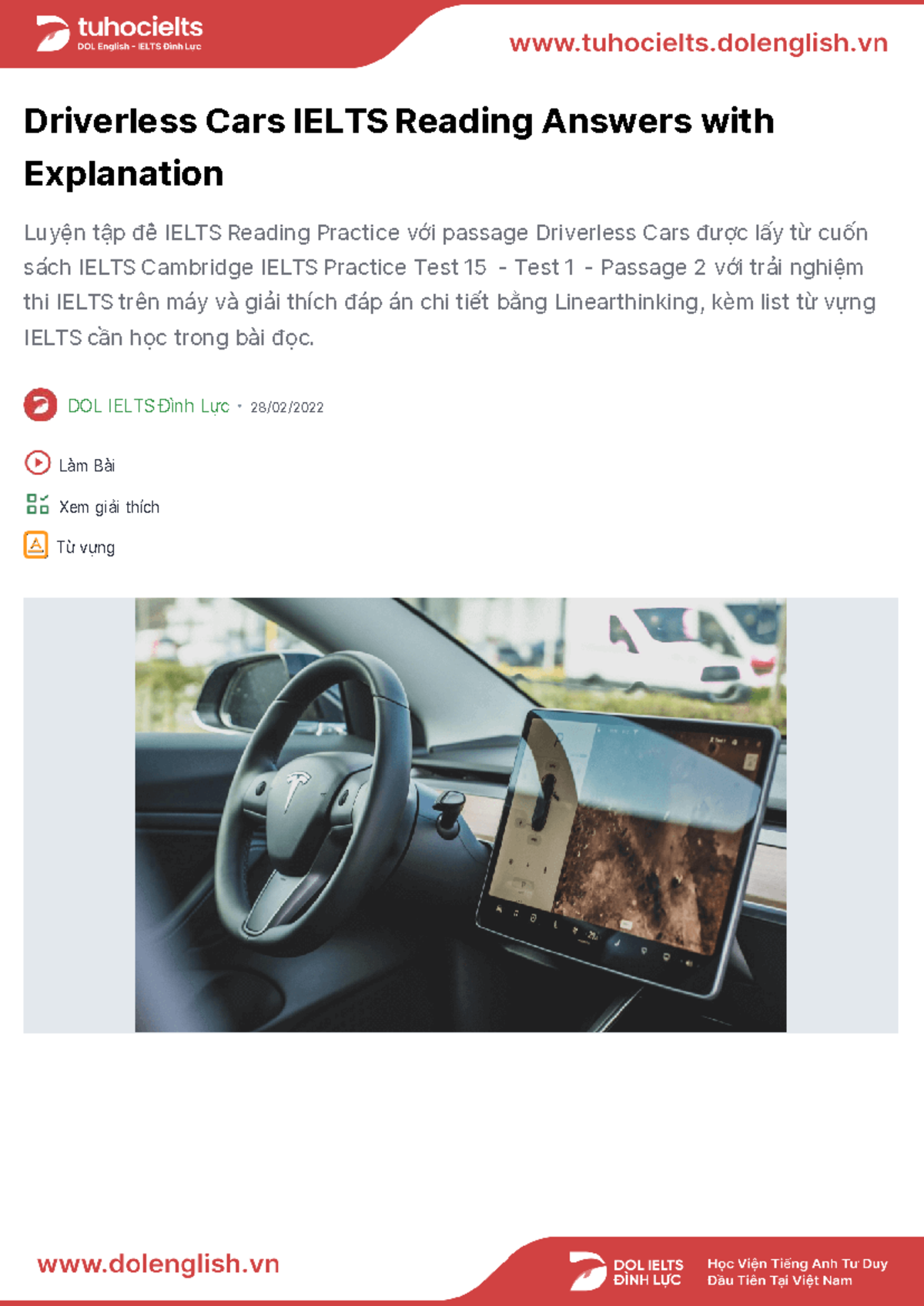 Driverless Cars IELTS Reading Answers & Explanations - Practice Test 15 ...