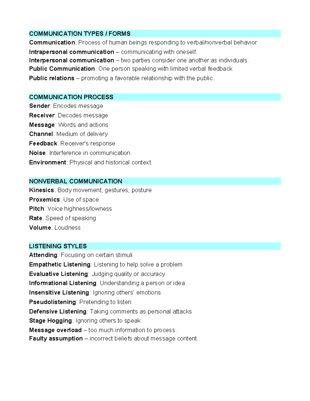 COMM 101: Understanding Communication Types & Listening Styles - Studocu
