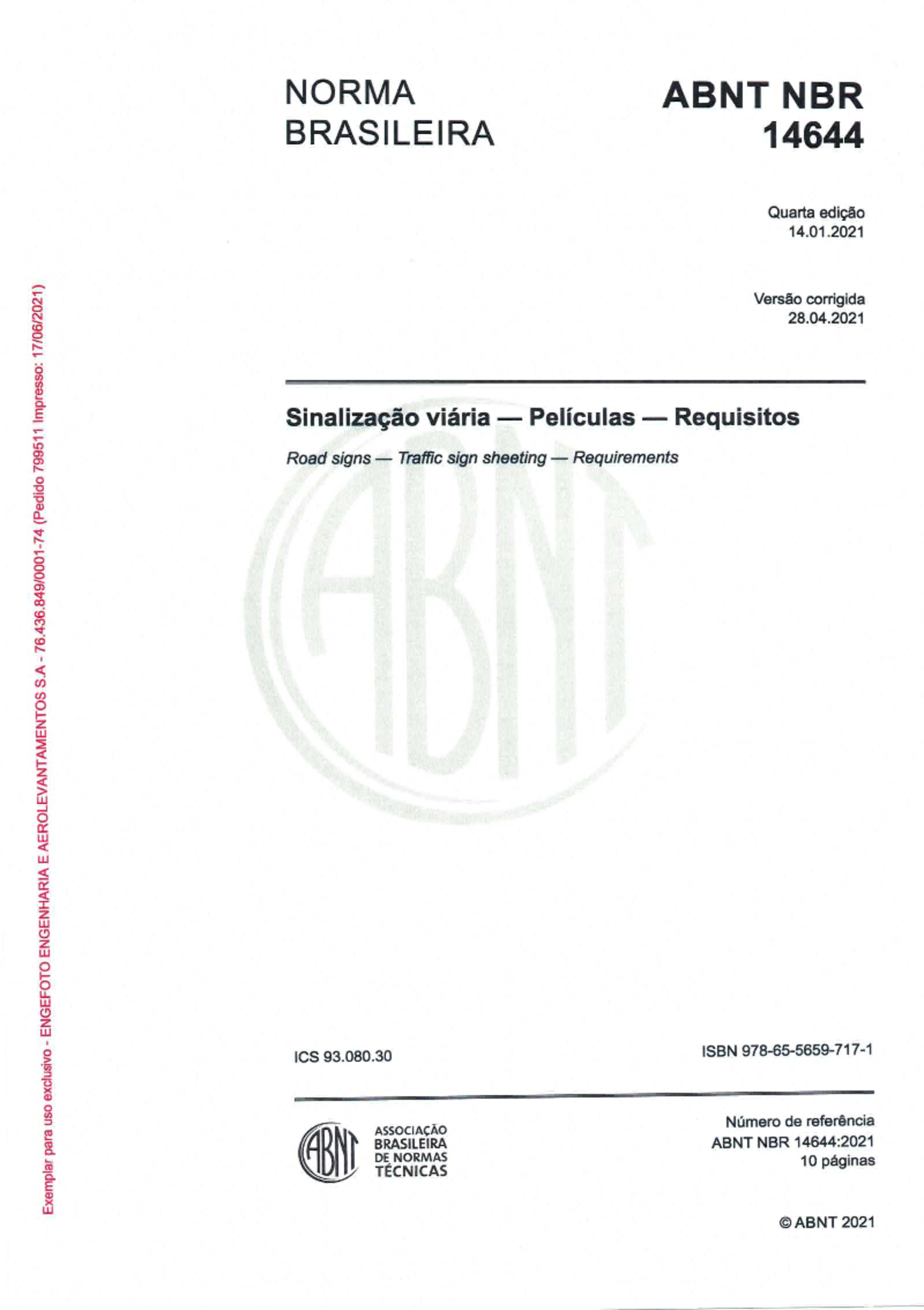 Abnt Nbr 14644 2021 Requisitos Para Películas De Sinalização Viária
