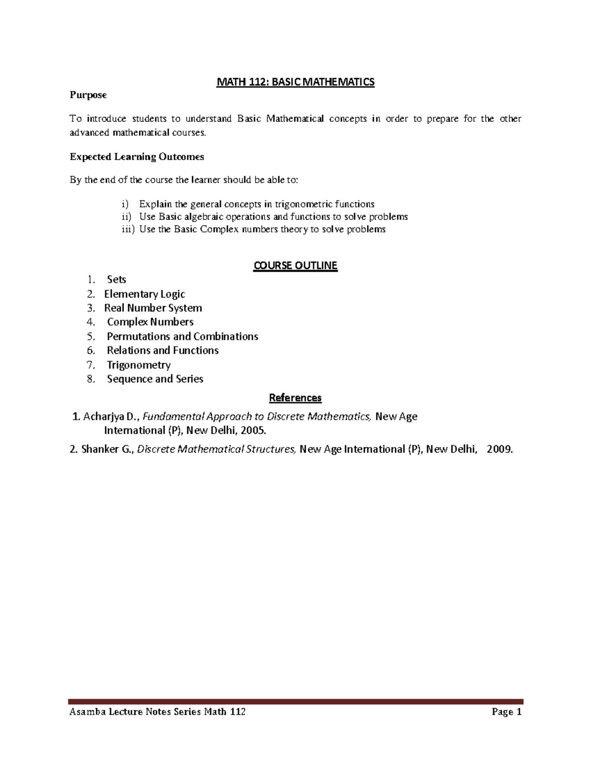 MATH 112 Lecture Notes: Basic Mathematics Concepts and Operations - Studocu