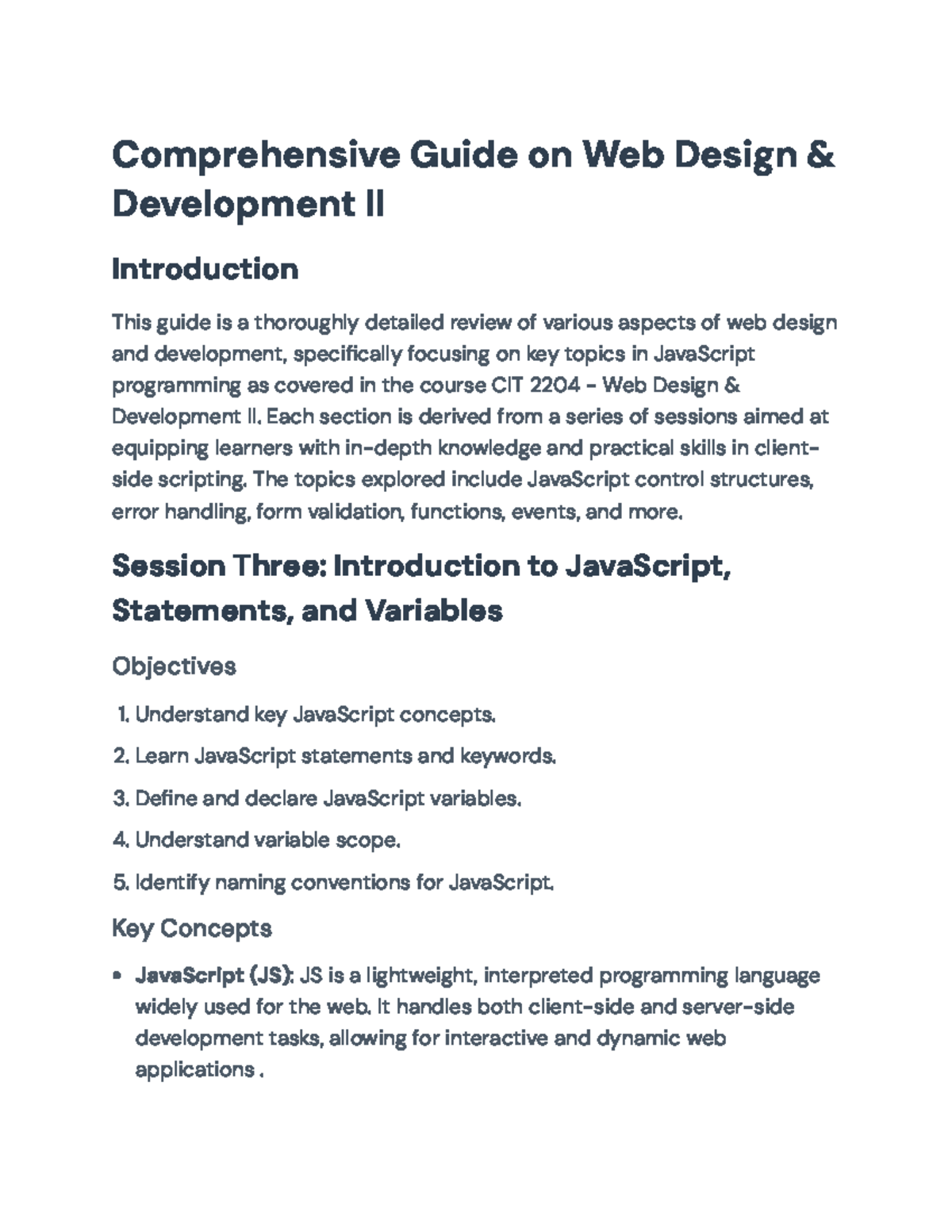 CIT 2204 Final Exam Study Guide: JavaScript Essentials for Web Development - Comprehensive Guide ...