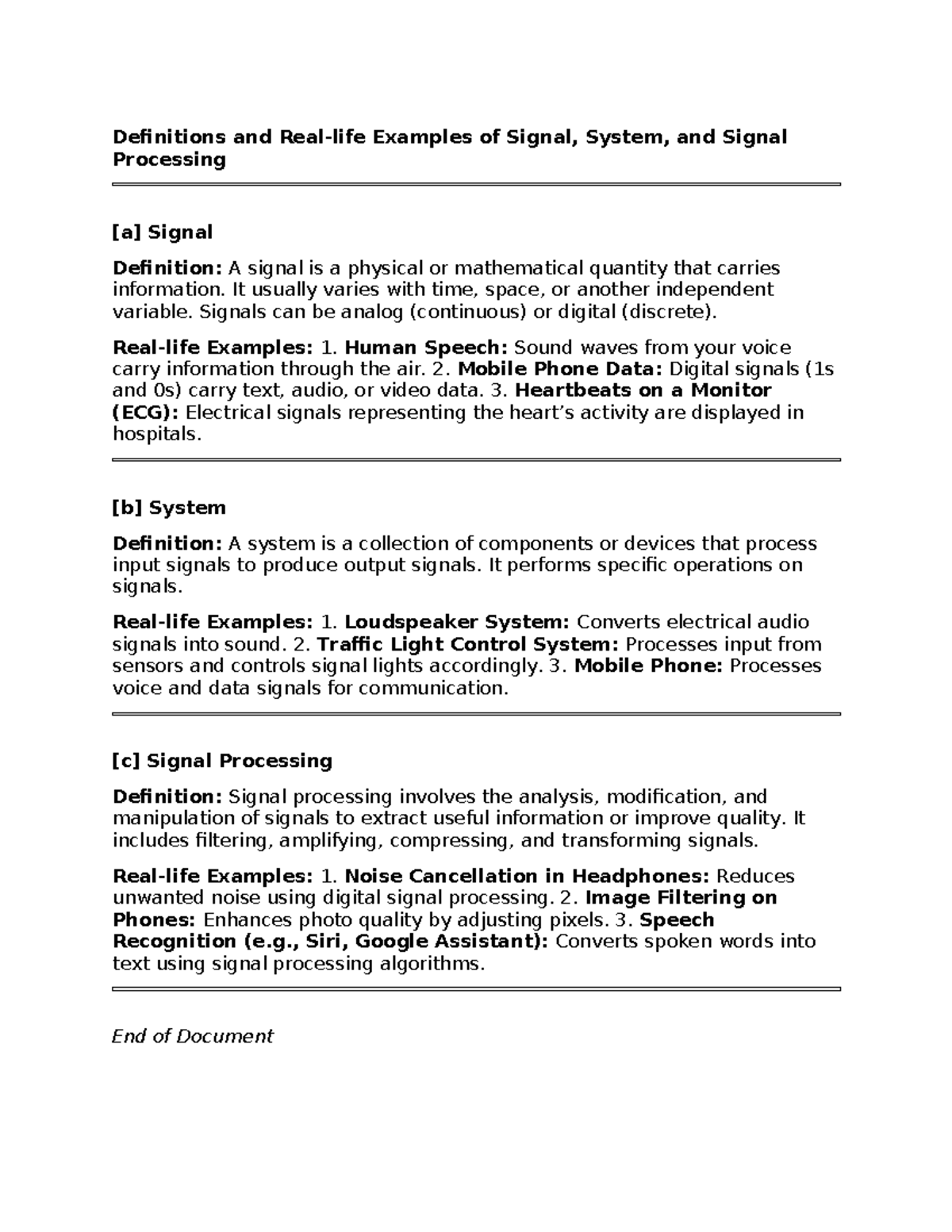 Signal and System Examples: Definitions and Applications - Studocu