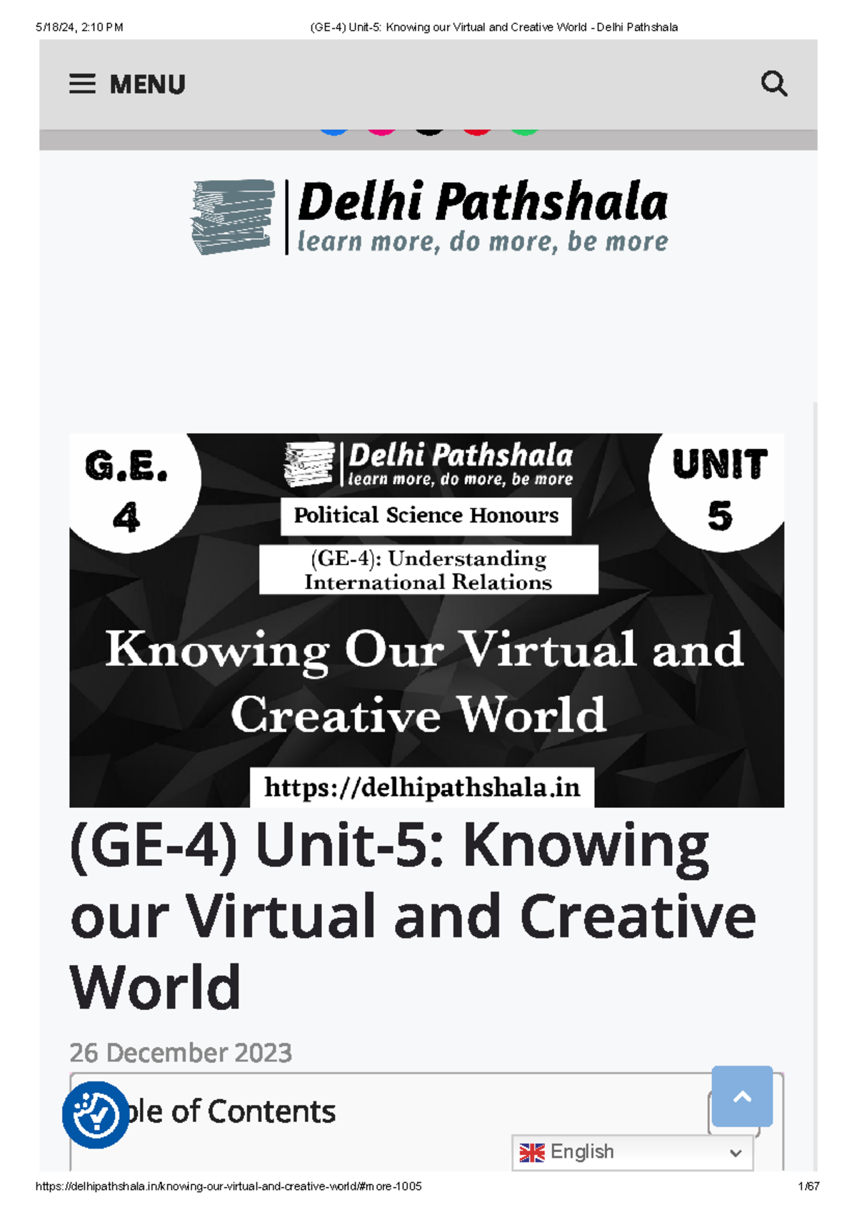 (GE-4) Unit 5: Exploring Our Virtual & Creative World - Delhi Pathshala - Studocu