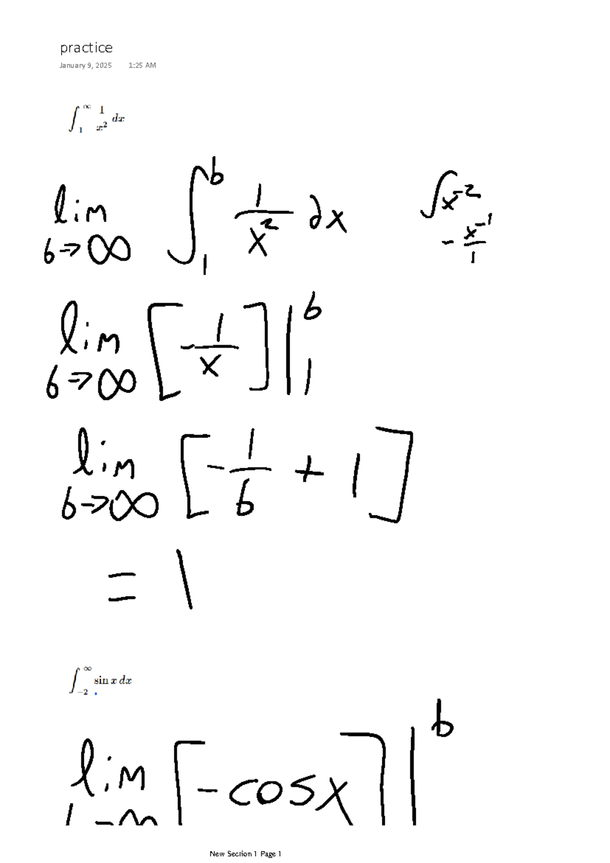Improper Integrals - MAT1322 - practice January 9, 2025 1:25 AM - Studocu