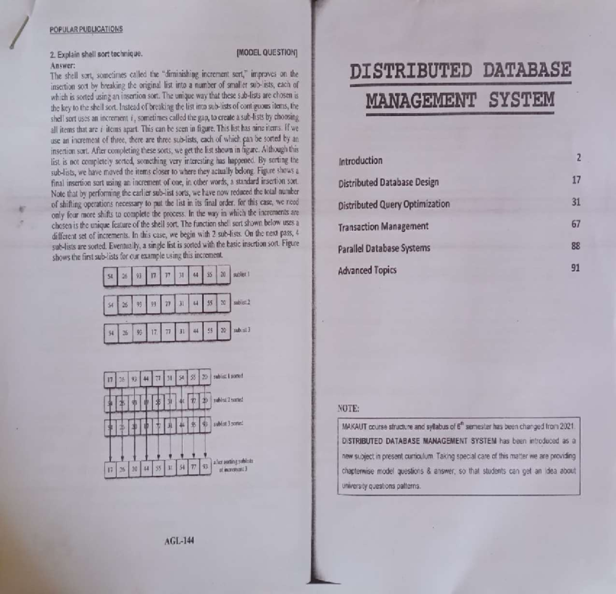 Distributed DBMS 23 compressed - POPULAR PUBLICATIONS 2. Explain shell sort technique. Answer ...