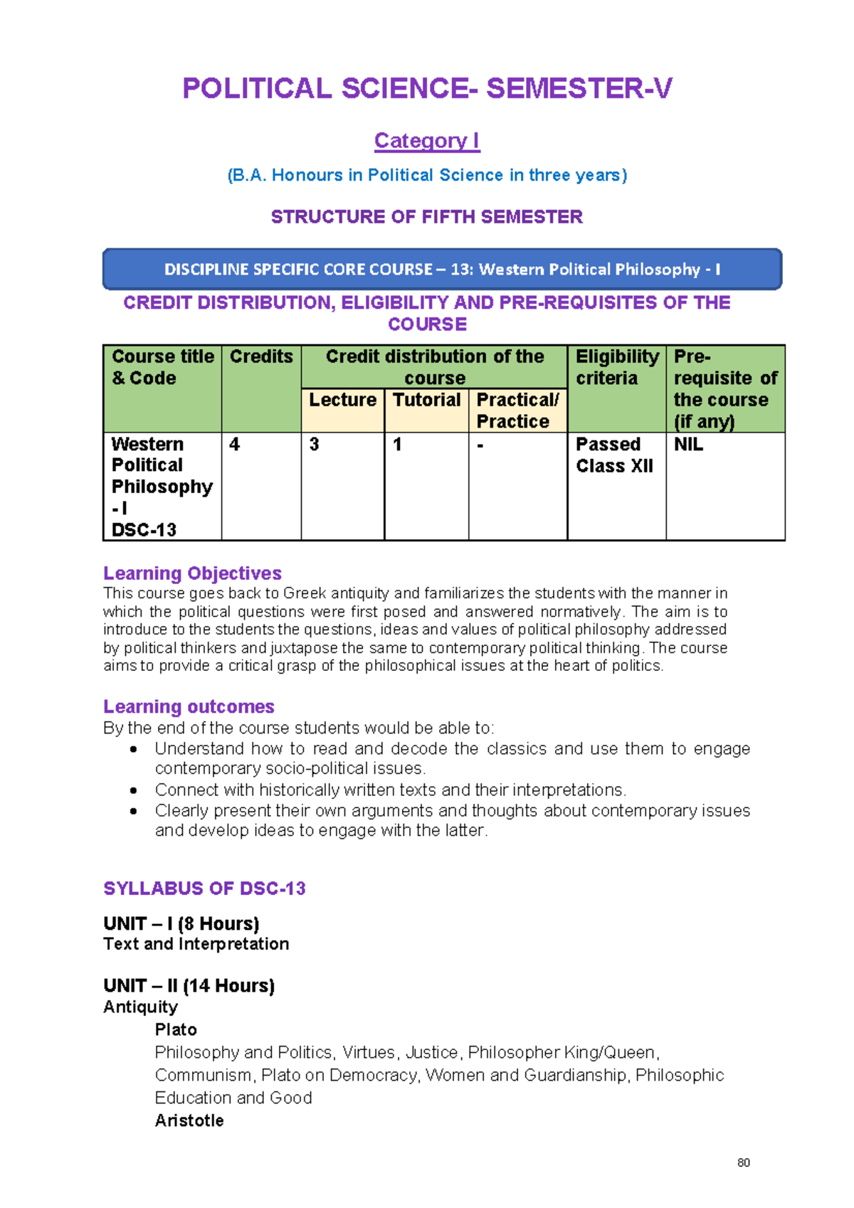 B.A. Political Science - DSC Syllabus for 5th Semester Courses - Studocu
