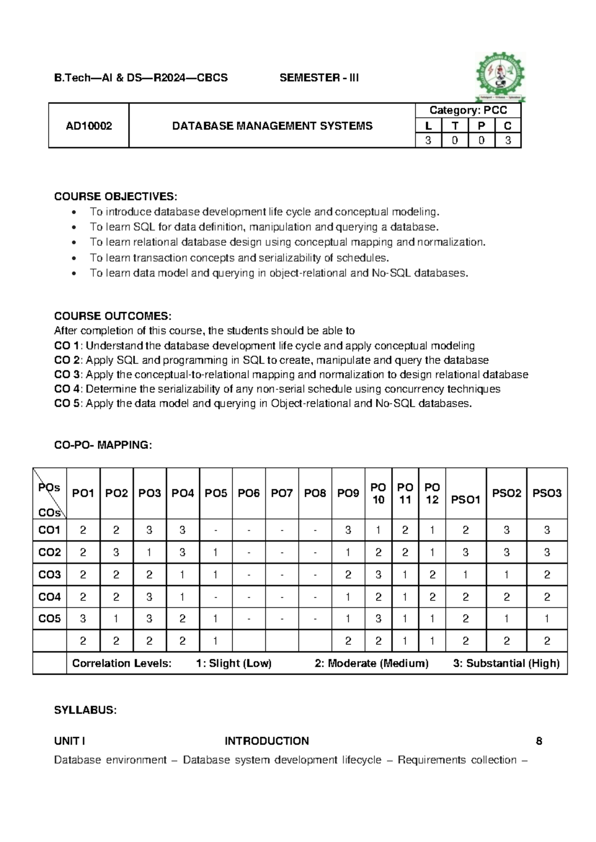 3.AD10002 - Database Management Systems Course Overview and Syllabus ...