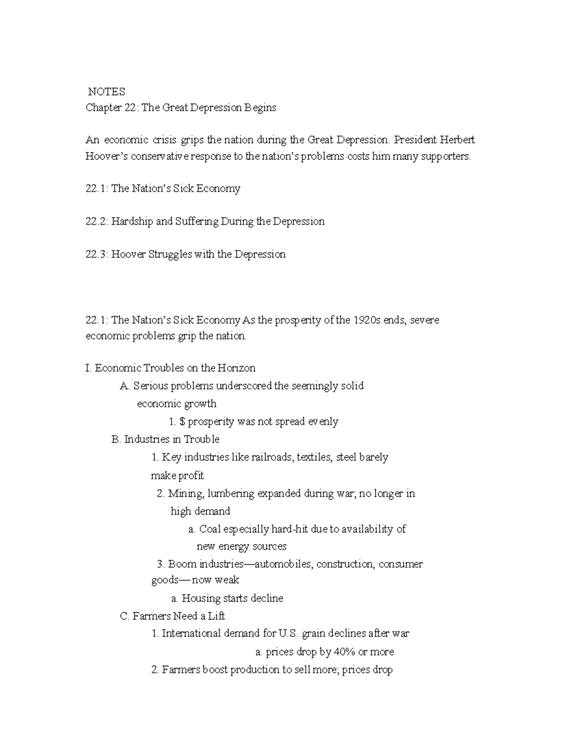 US History Chapter 22: The Great Depression's Impact and Causes - Studocu