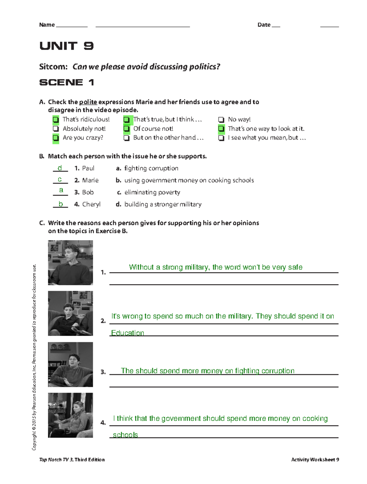 UNIT 09 TV Activity Worksheets: Analyzing Political Discussions - Studocu