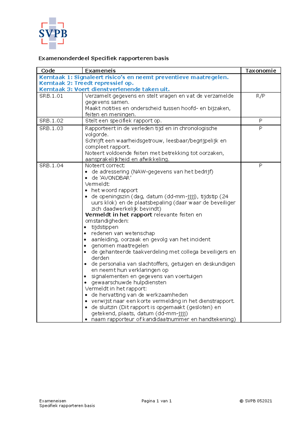 Exameneisen SRB: Specifiek Rapporteren Basis 1 - Informatie en Eisen ...