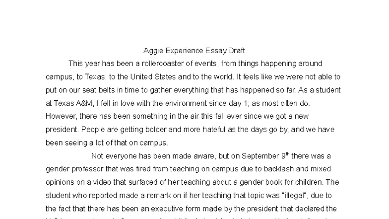 Aggie Experience Essay Draft: Reflections on Campus Events - Studocu