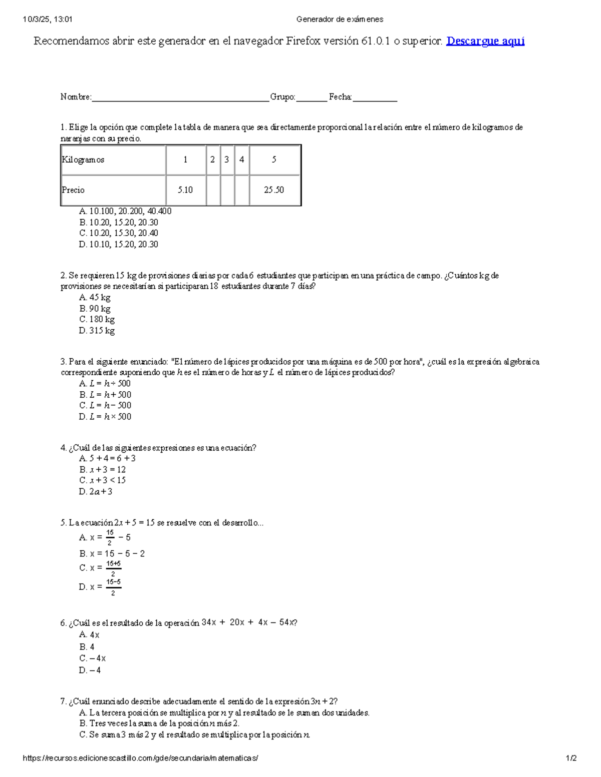 2do Trim - MATE 2 - Generador de Exámenes y Ejercicios Matemáticos - Studocu