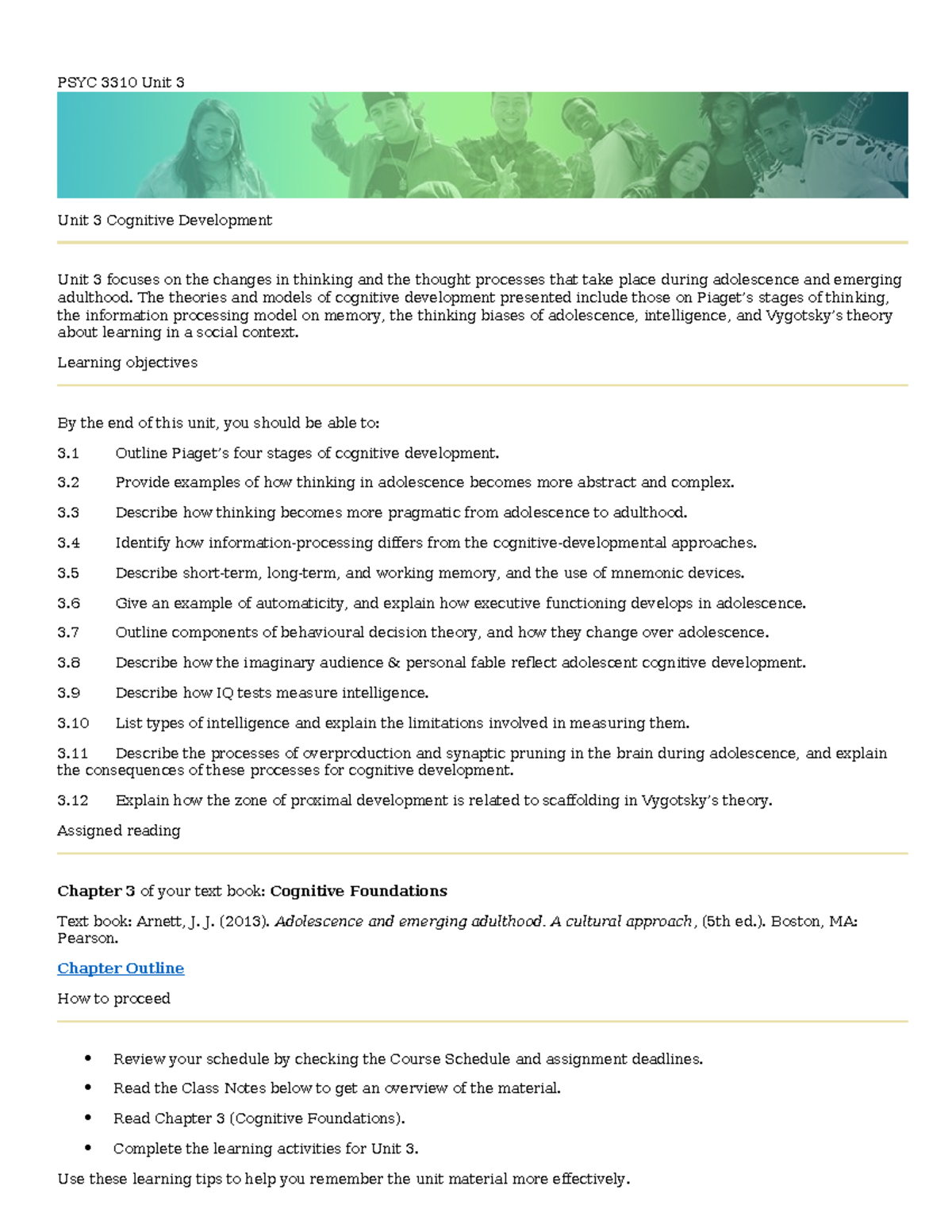 PSYC 3310 Unit 3 Cognitive Development Class Notes - Studocu