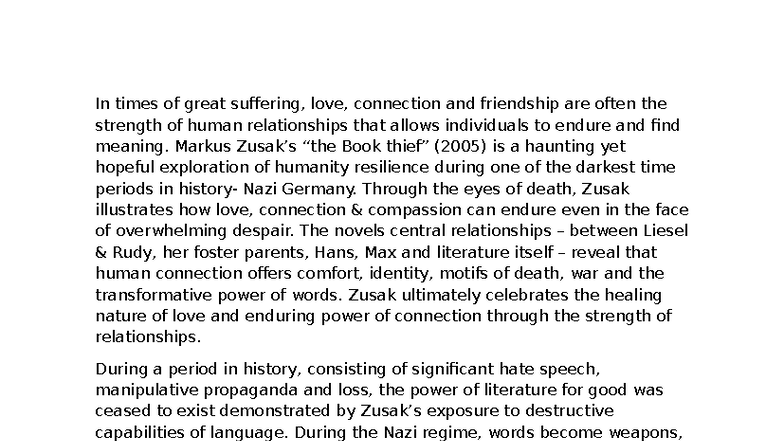 The Book Thief: Prelim Extended Response Analysis - Studocu