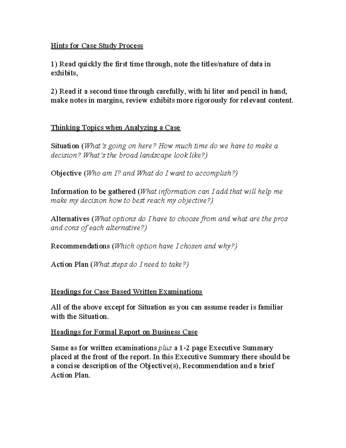 Case Study Process Hints and Analysis Guide (Case Method Summary) - Studocu