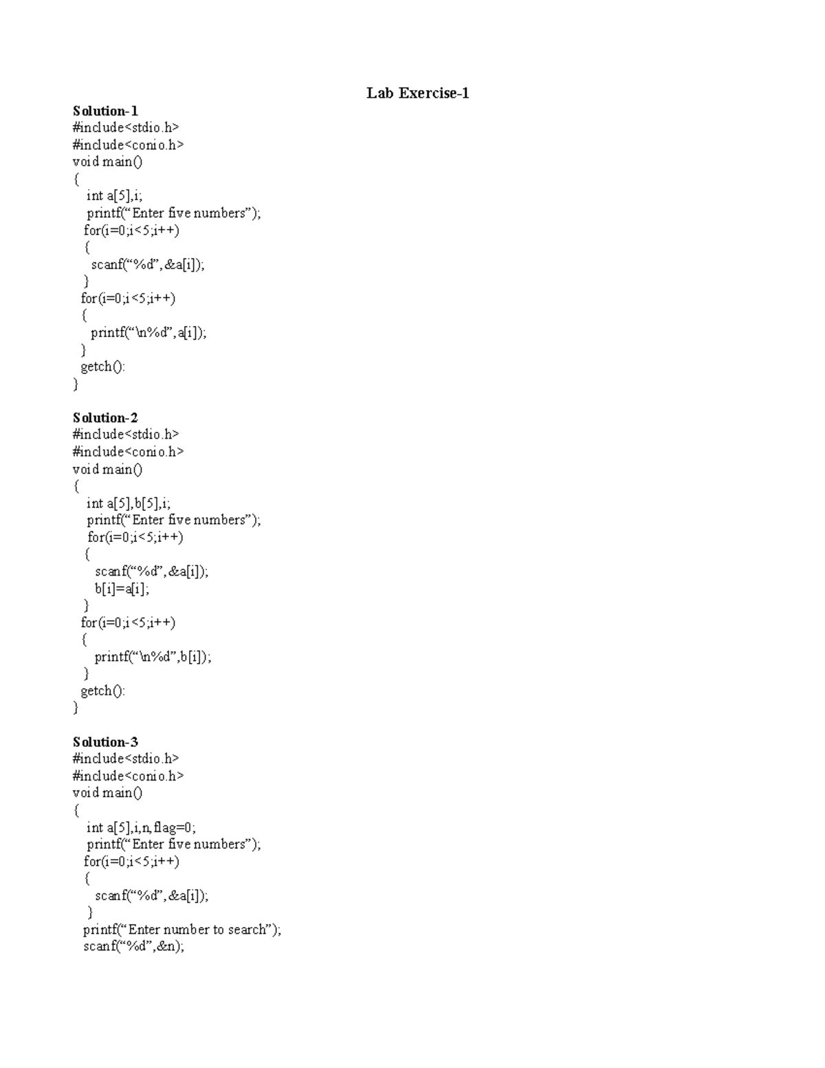 Single Array Solution - Lab Exercise- Solution- #include #include void - Studocu