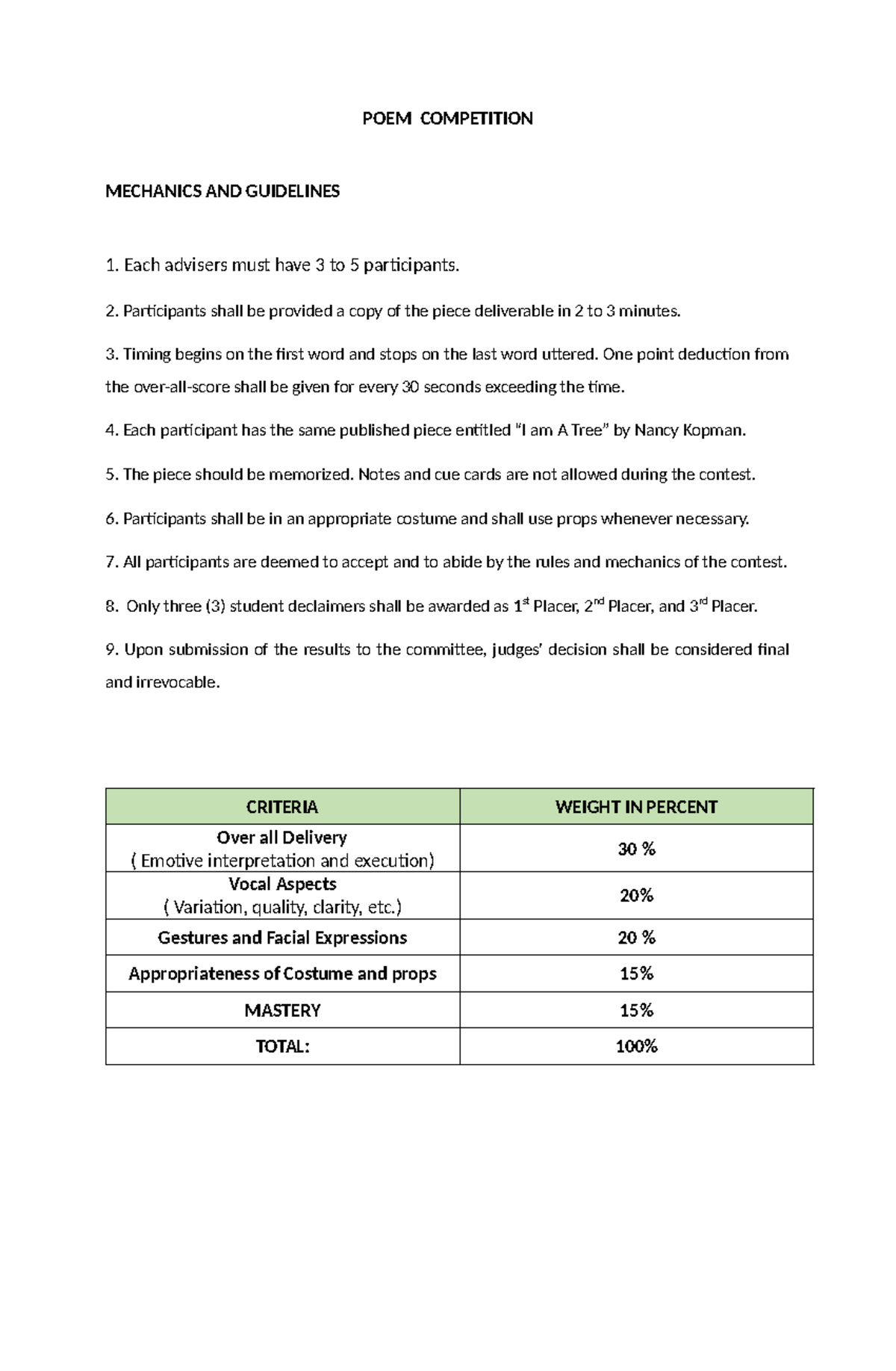 POEM COMPETITION MECHANICS AND CRITERIA GUIDELINES - Studocu
