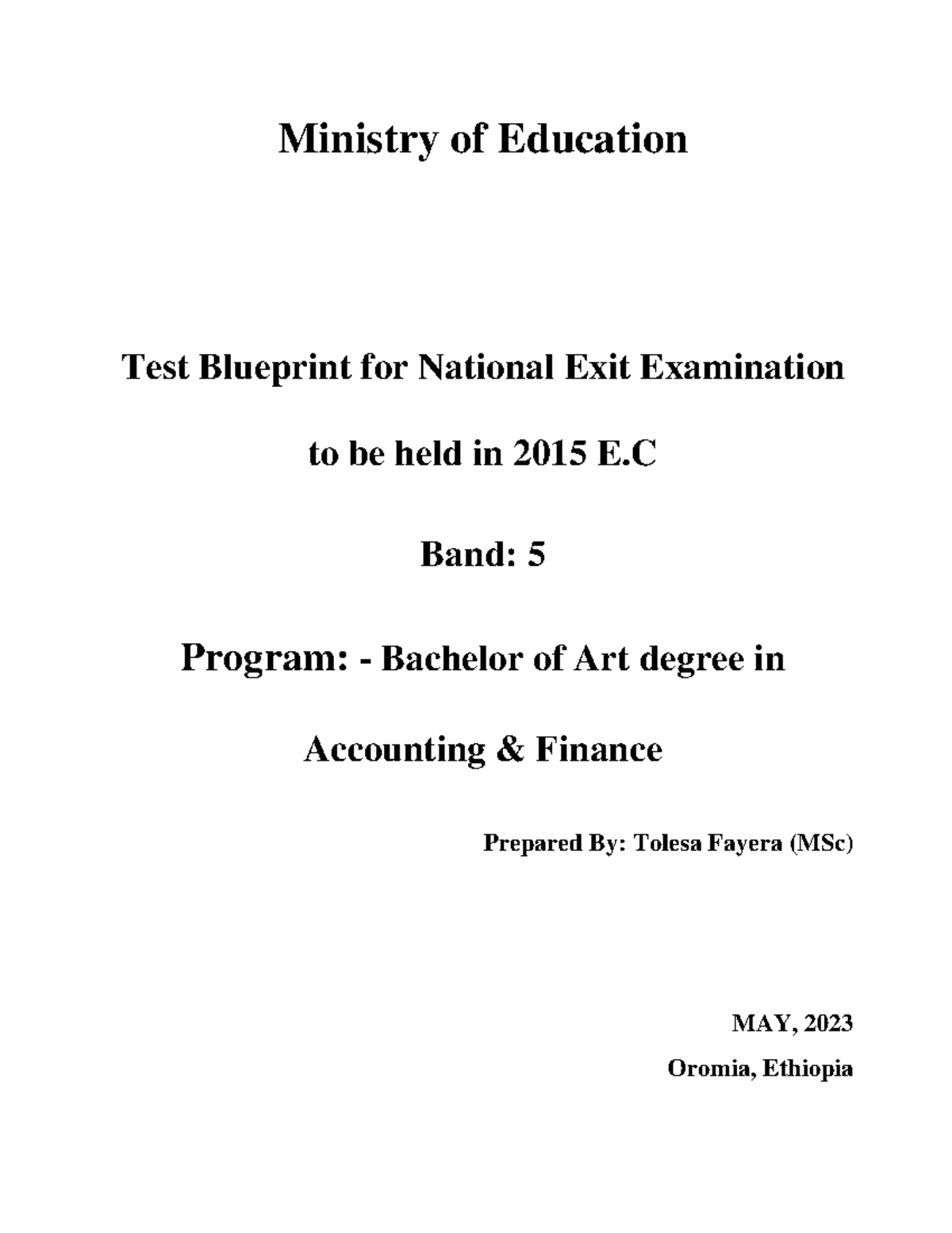BA Accounting & Finance Exit Exam Test Blueprint Guide - Studocu