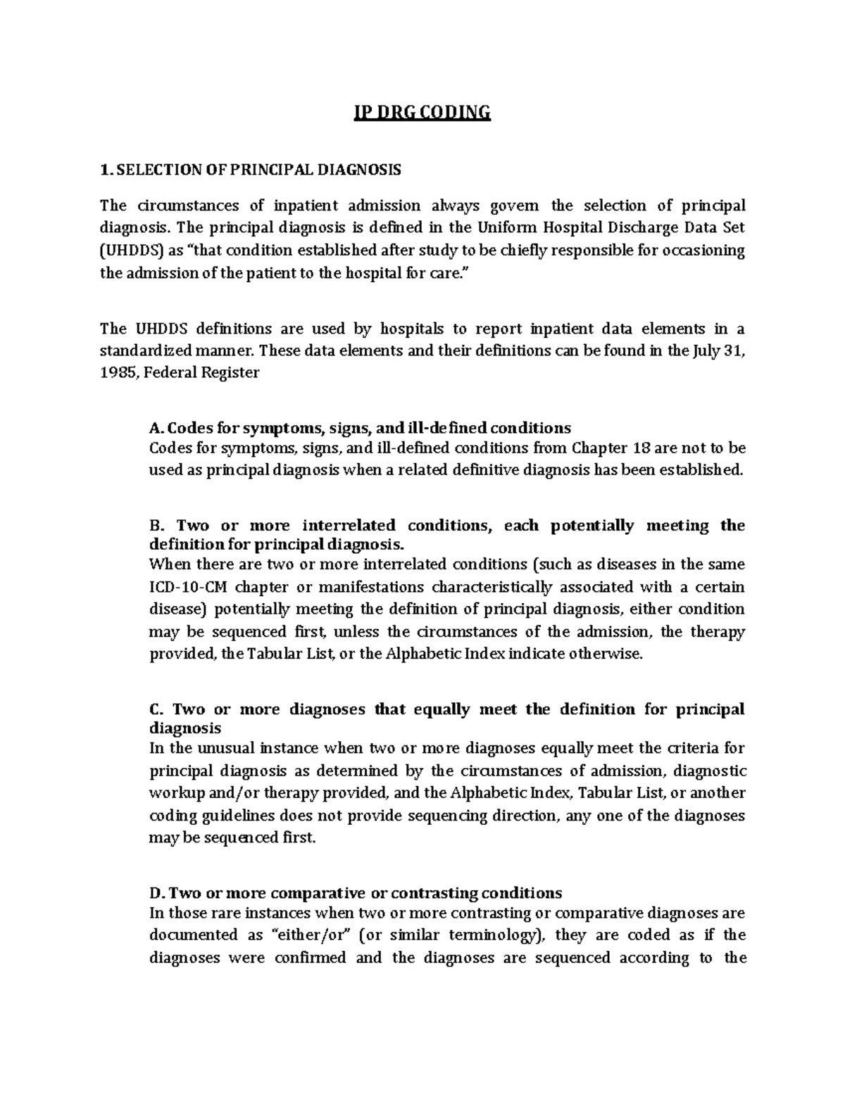 IP-DRG Basics - Medical coding - IP DRG CODING 1. SELECTION OF ...