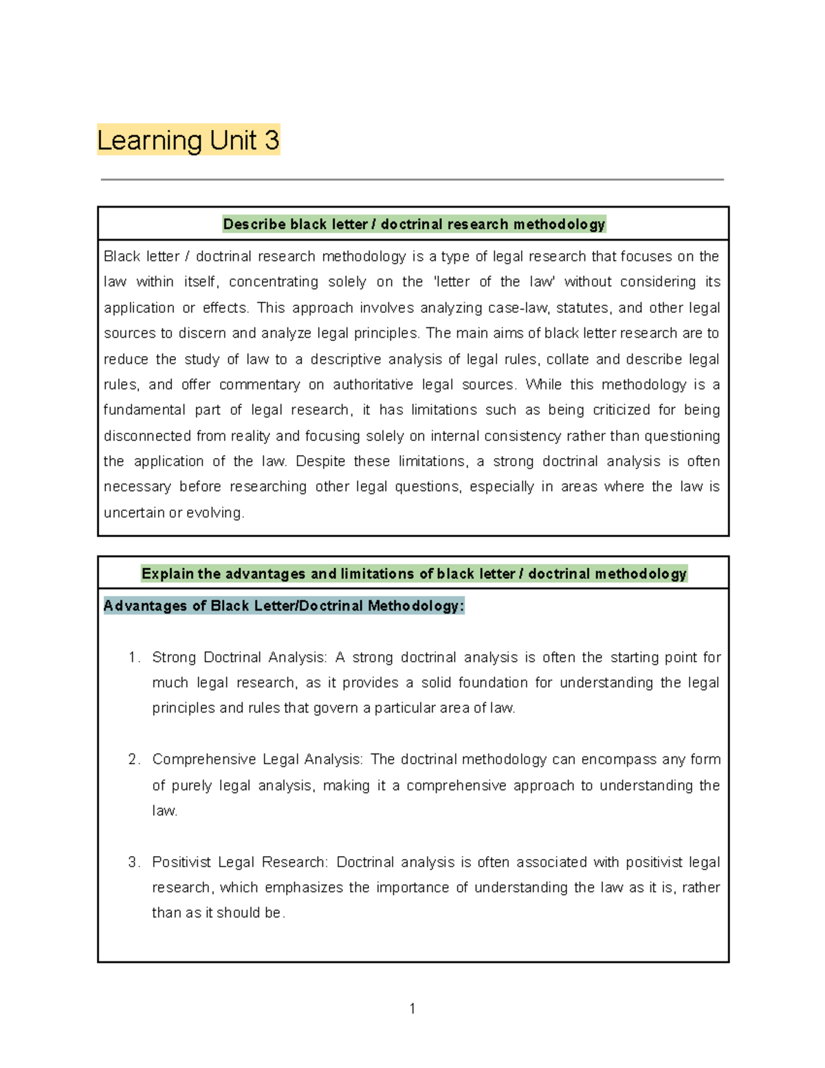 RESH LU3-5 TEST PREP: Black Letter & Doctrinal Methodology Explained ...