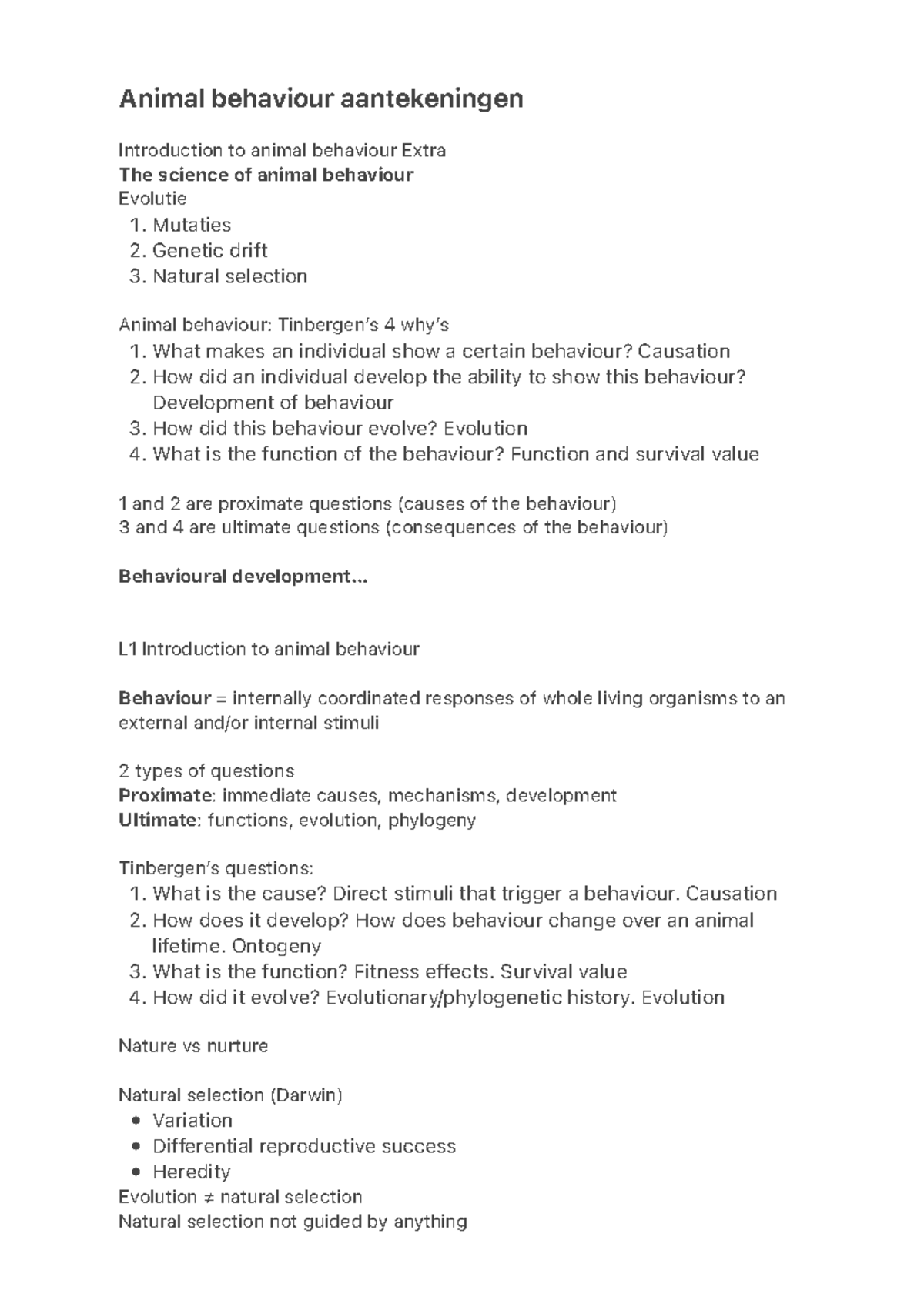 BHE20303 Animal Behaviour Lecture Notes: Insights into Animal Actions ...