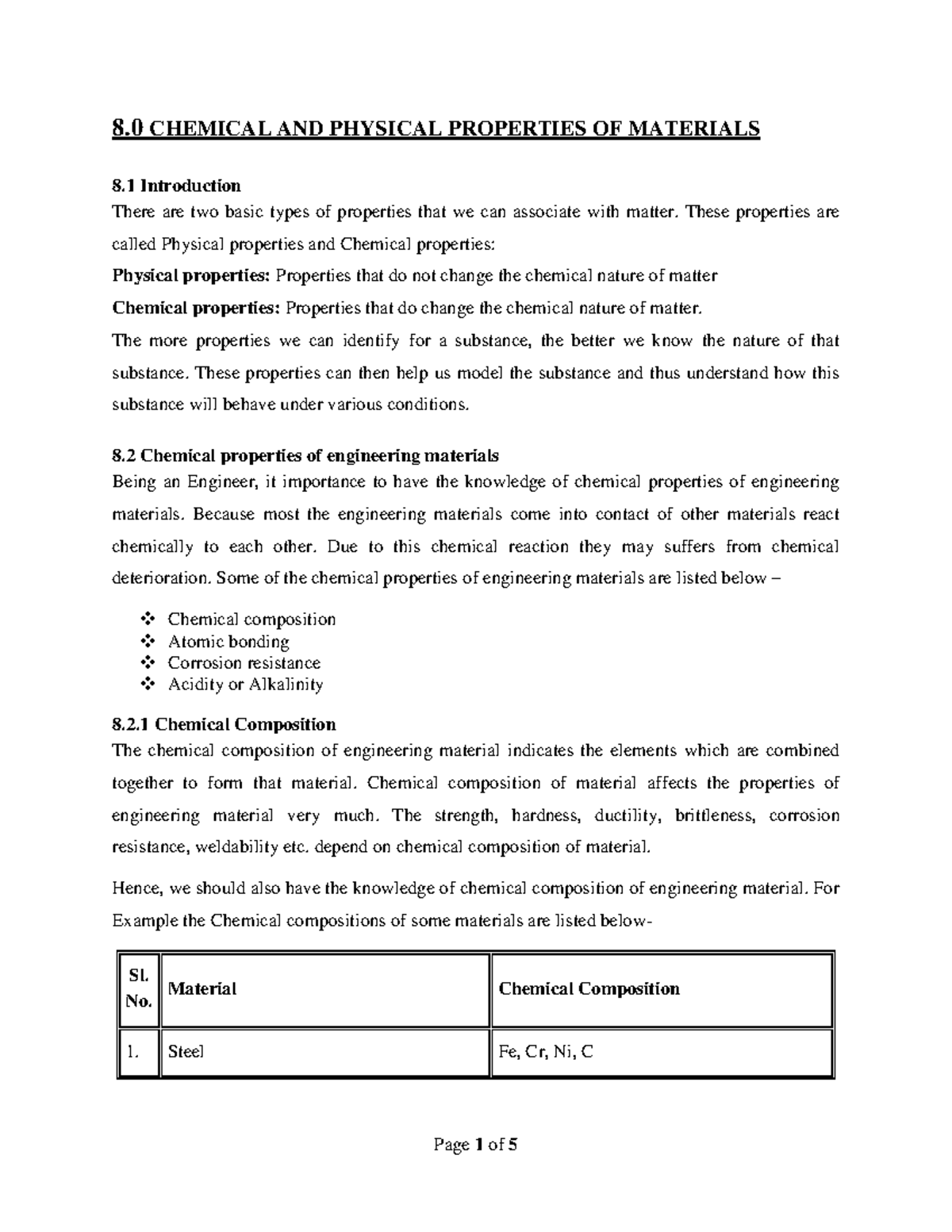 Lesson 8: Chemical and Physical Properties of Materials - Studocu