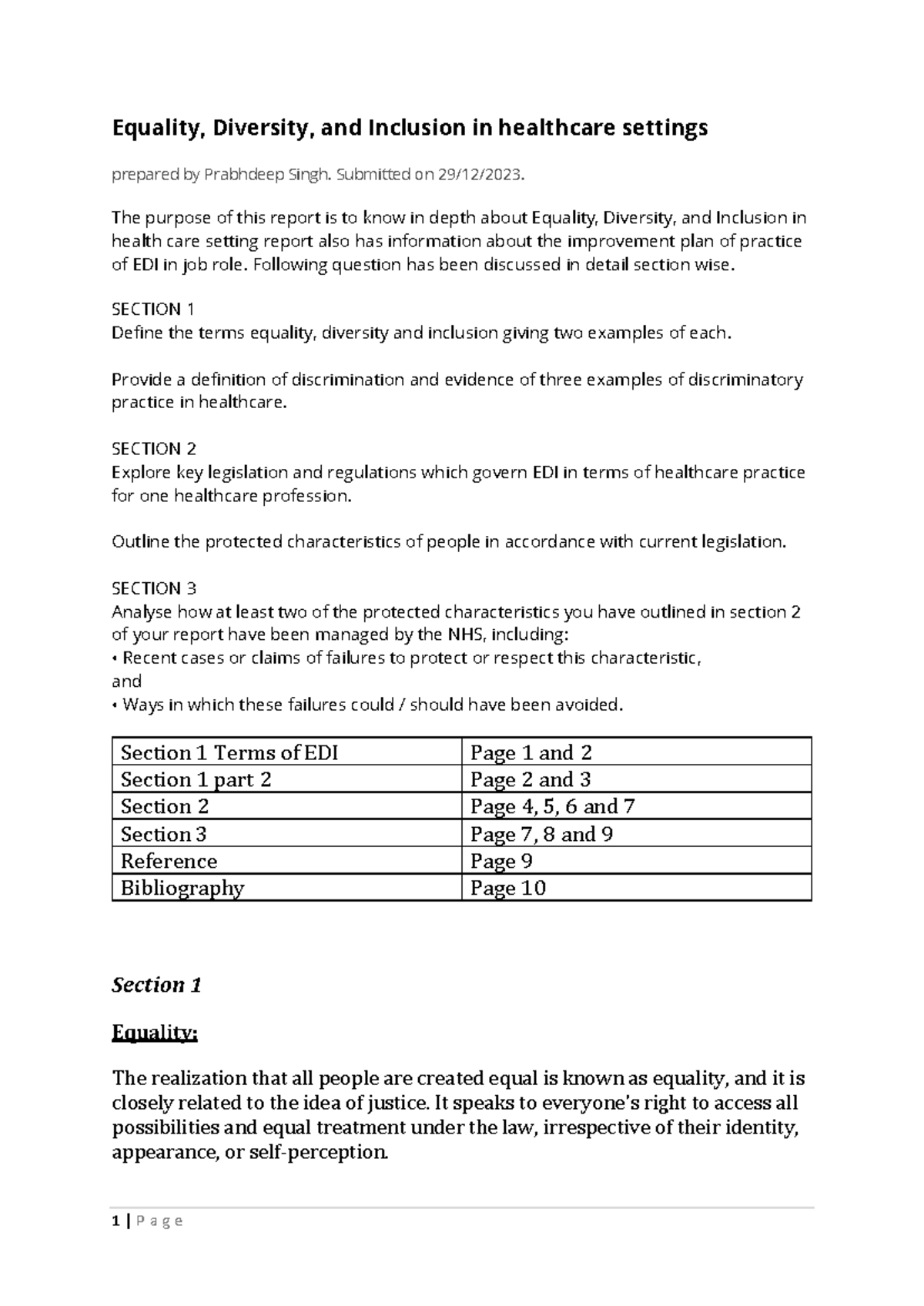 Unit 6 - Assignment: Equality, Diversity, & Inclusion in Healthcare ...