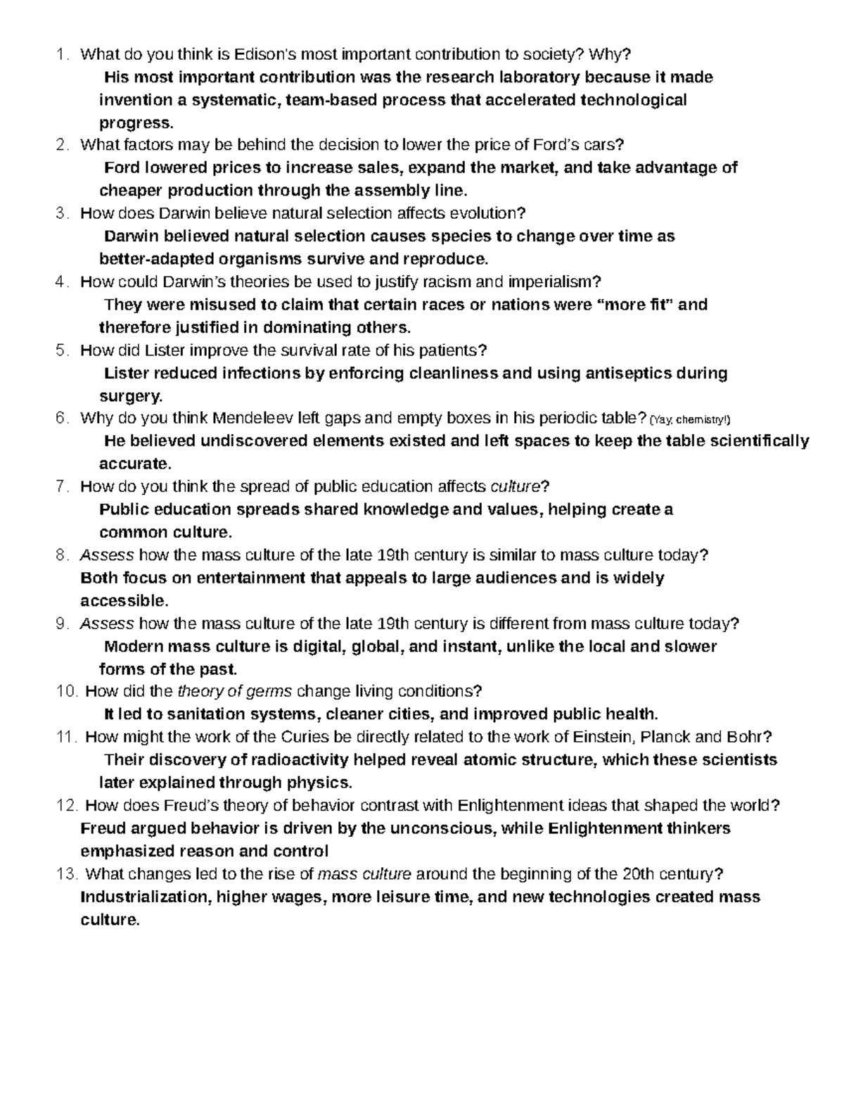 Revolutionary Progress Q&A: Key Contributions & Cultural Shifts - Studocu