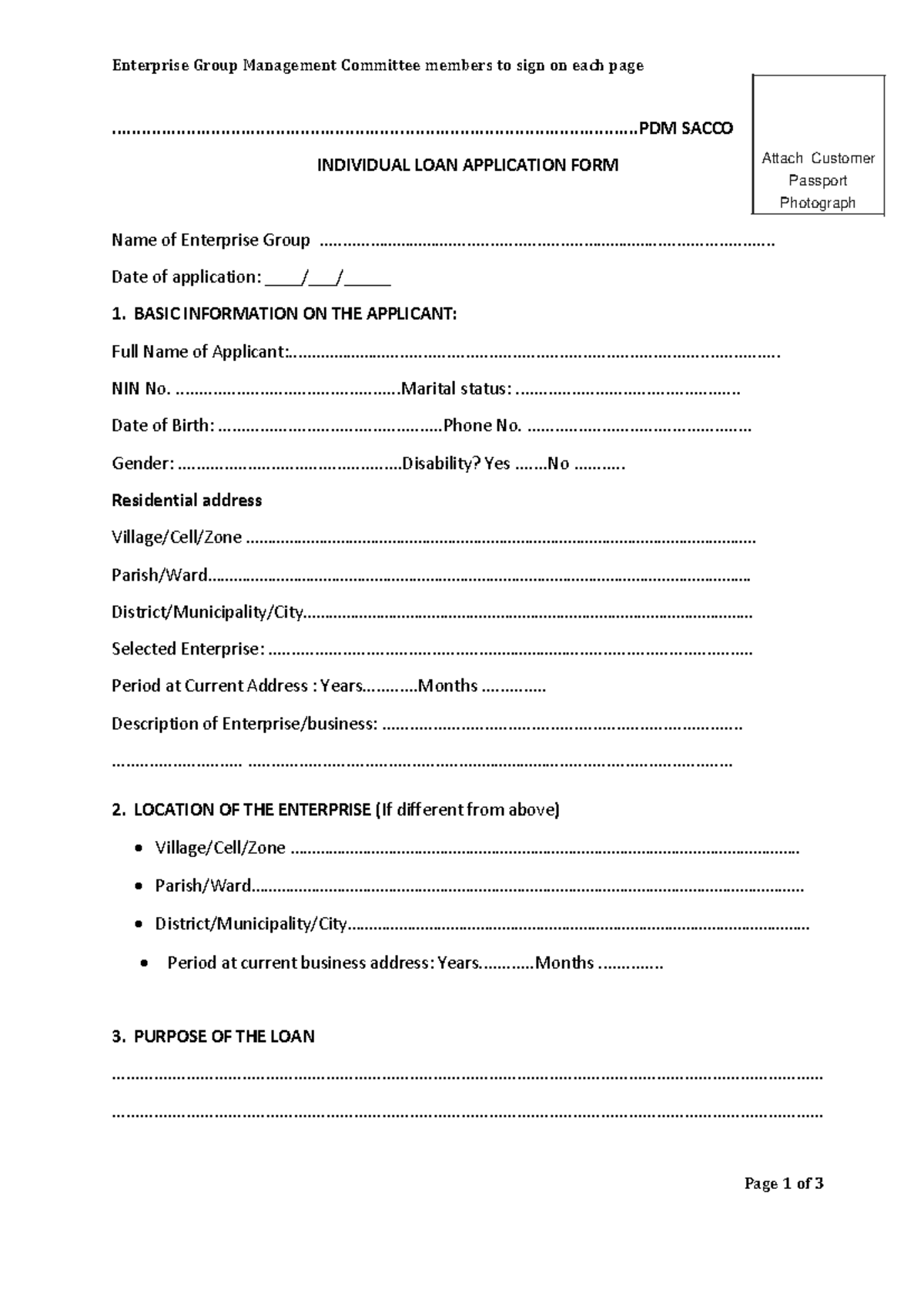 PDM SACCO Individual Loan Application Form - Enterprise Group - Studocu