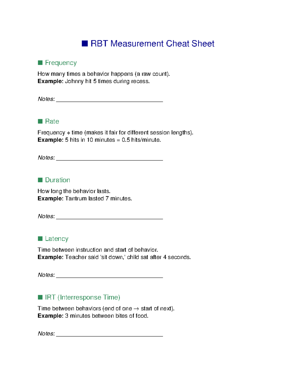 RBT Measurement Cheat Sheet: Frequency, Rate & Duration Techniques ...