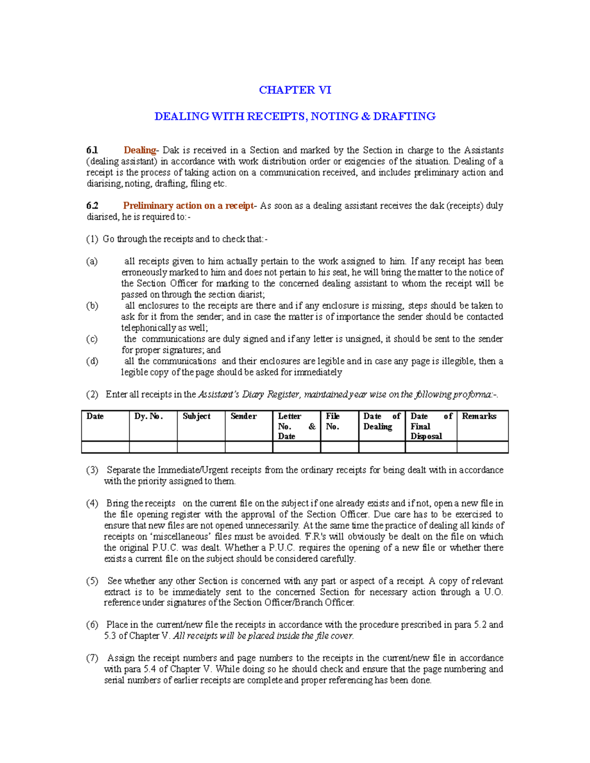 Chapter 6-Noting Drafting - CHAPTER VI DEALING WITH RECEIPTS, NOTING & DRAFTING 6 Dealing- Dak ...