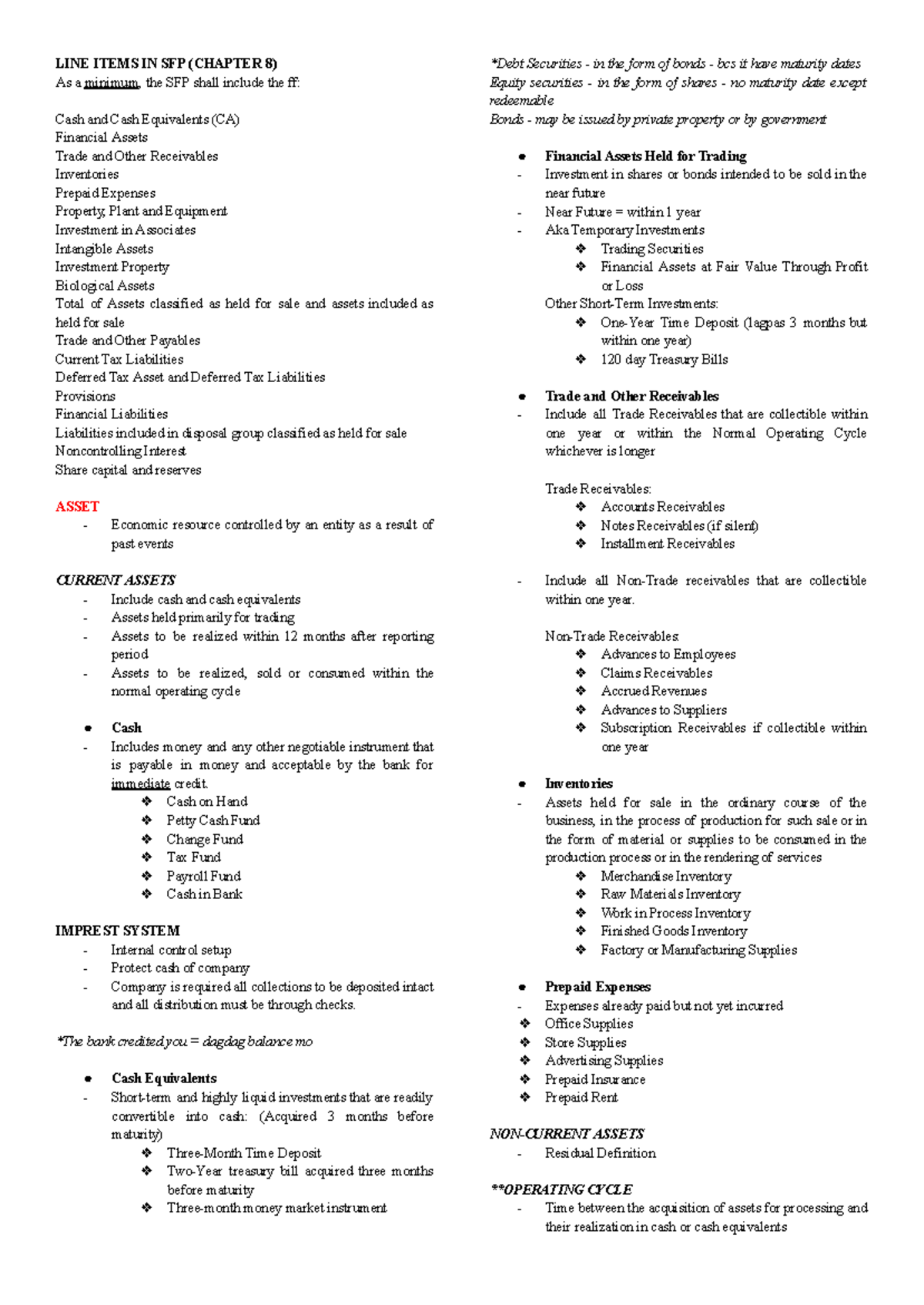 LINE ITEMS IN SFP (CHAPTER 8) - A Comprehensive Overview - Studocu